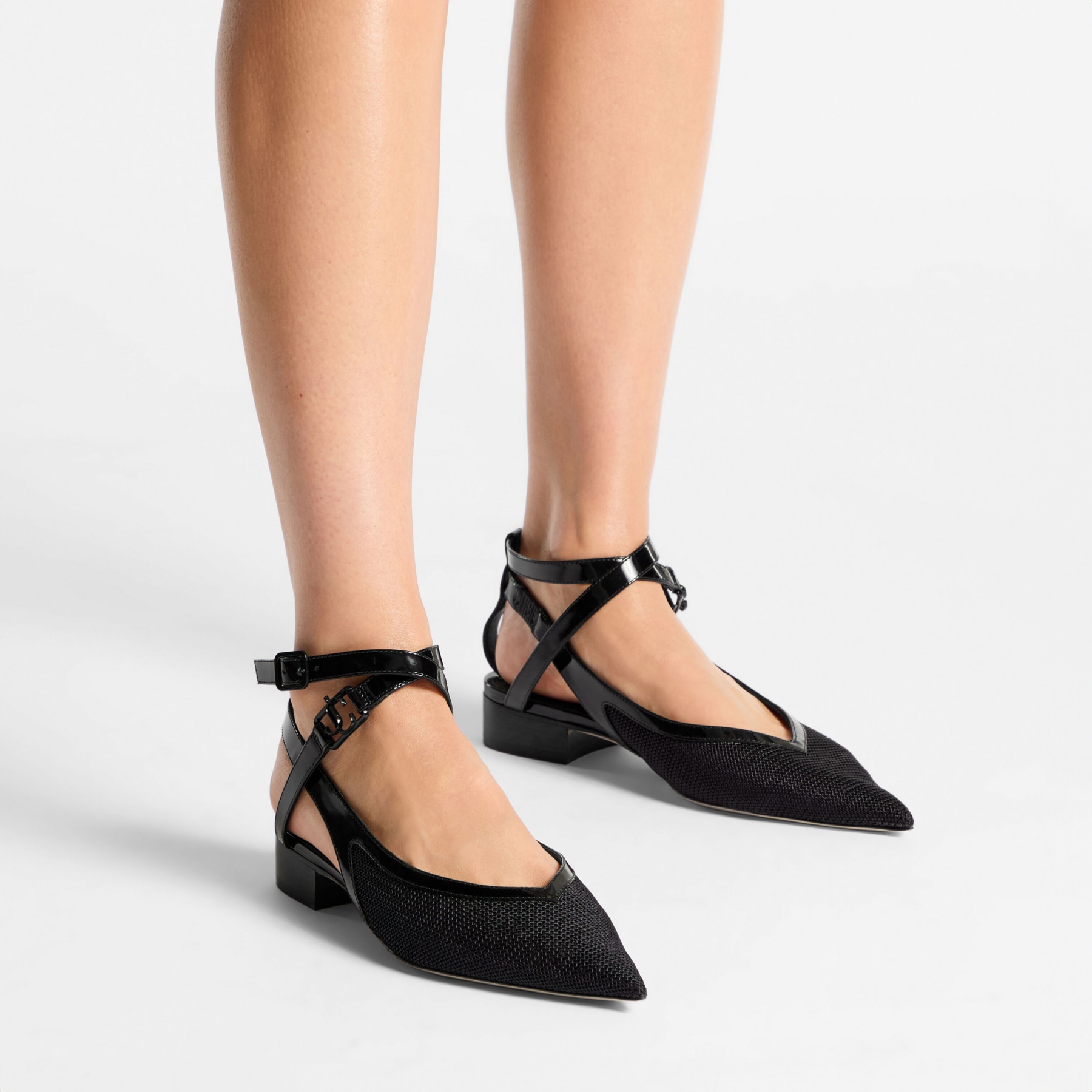 Jemima | Black Mesh Leather Flats | JIMMY CHOO