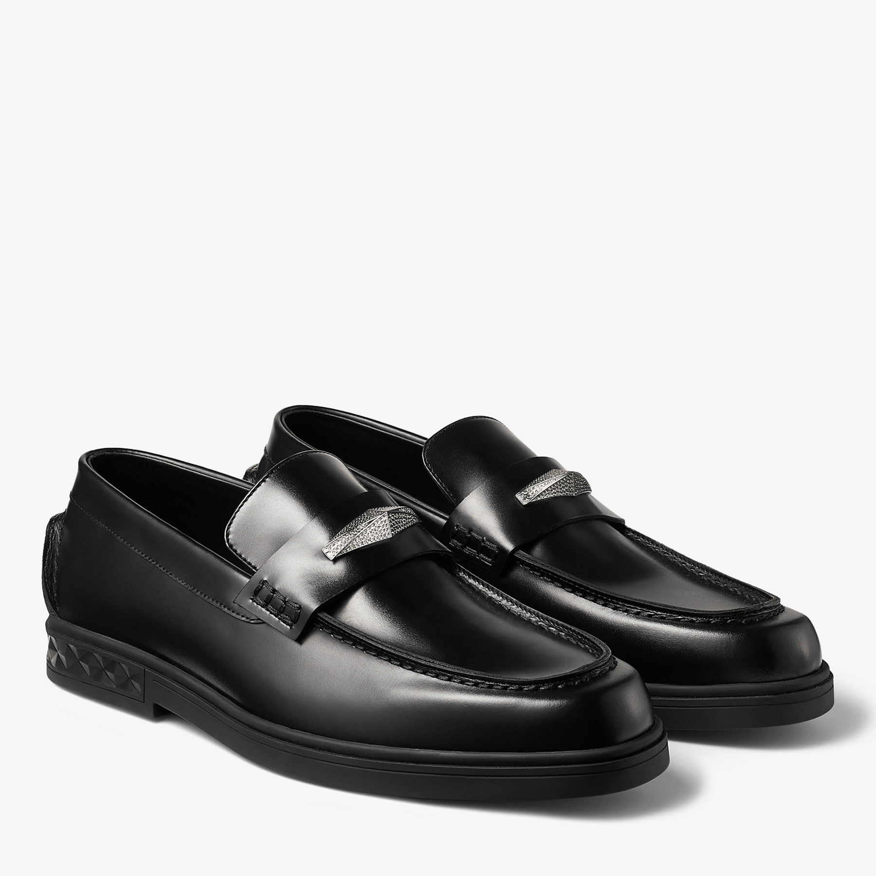 Josh Driver | Black Leather Driver Shoes with Pavé Diamond | New ...