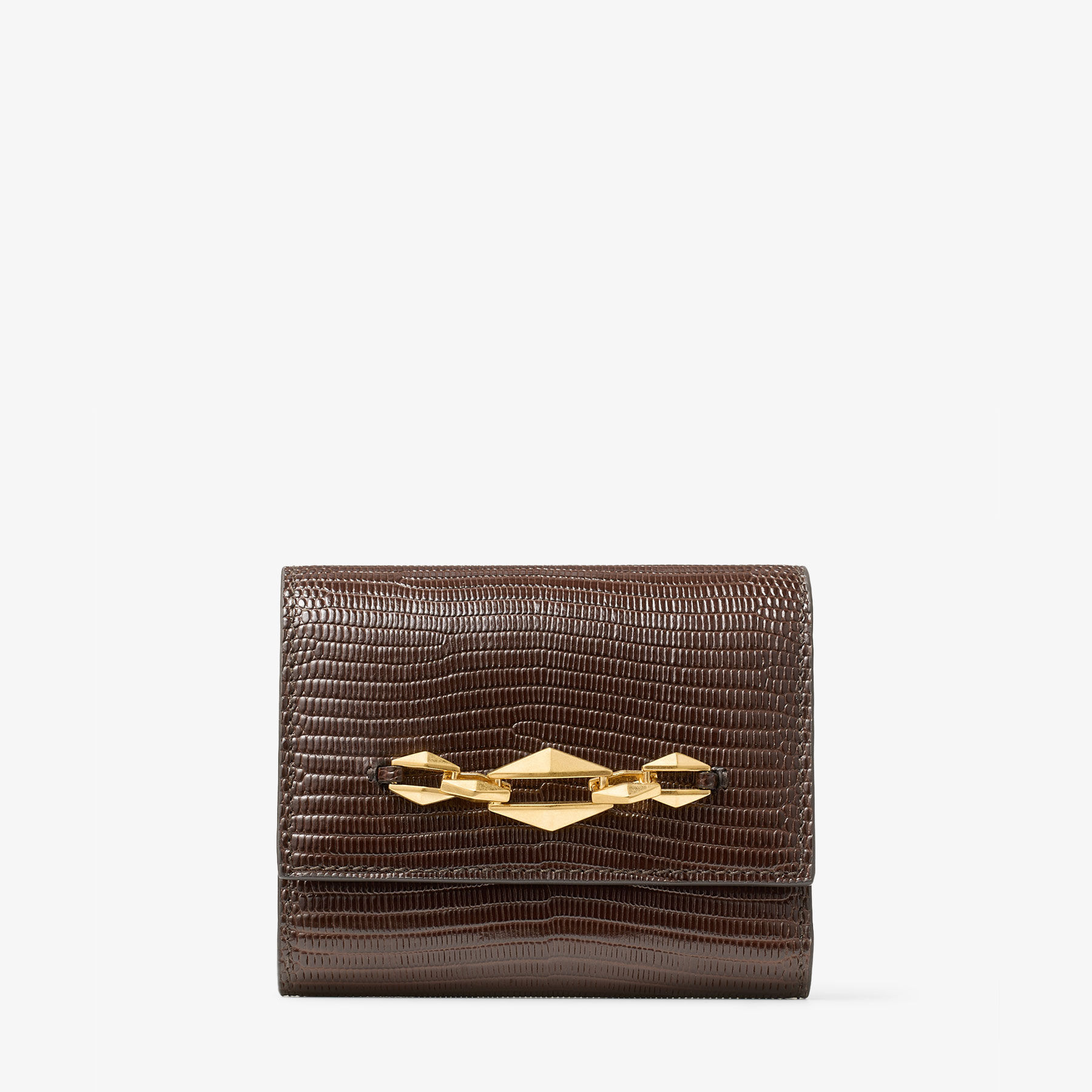 Marinda | Coffee Lizard Printed Leather Wallet | JIMMY CHOO