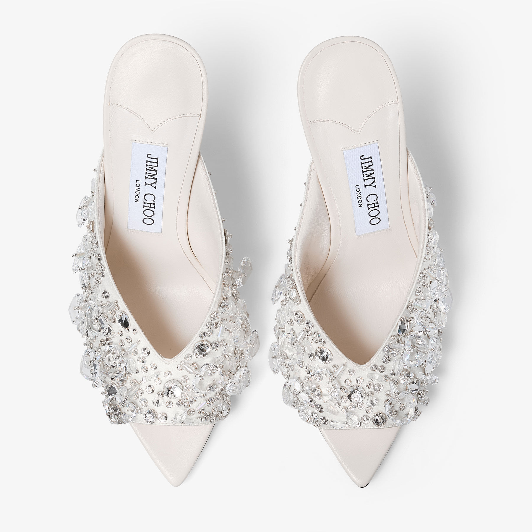 Maryanne Mule 100 | Ivory Satin Crystal Sandals | JIMMY CHOO UK