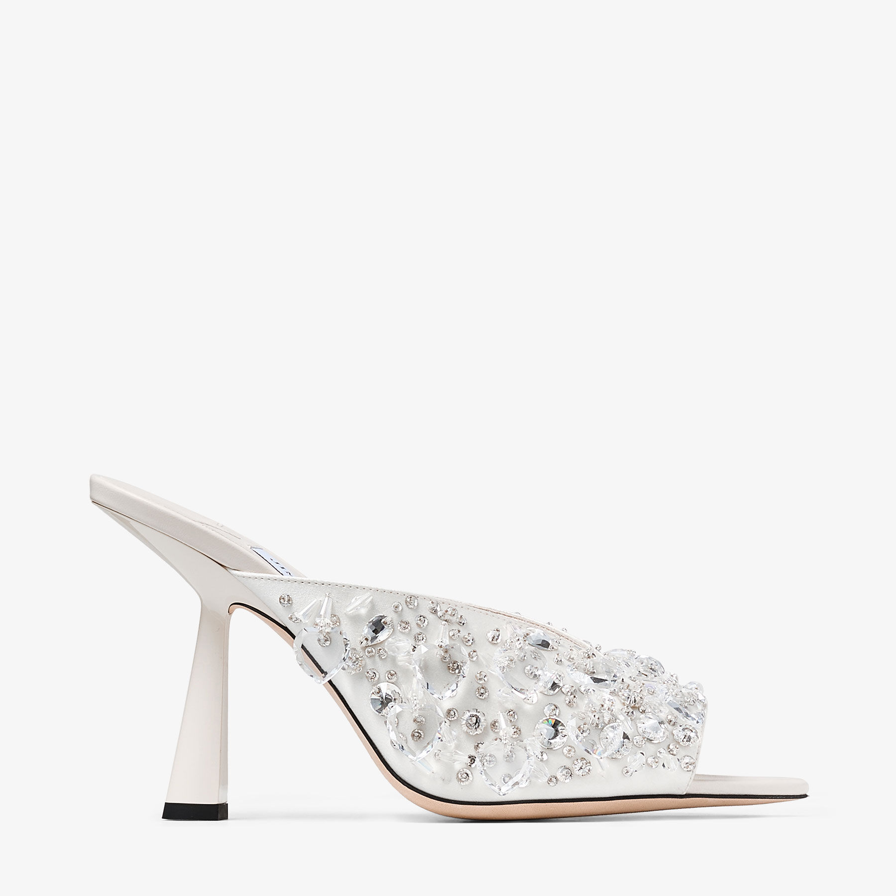 Maryanne Mule 100 | Ivory Satin Crystal Sandals | JIMMY CHOO UK