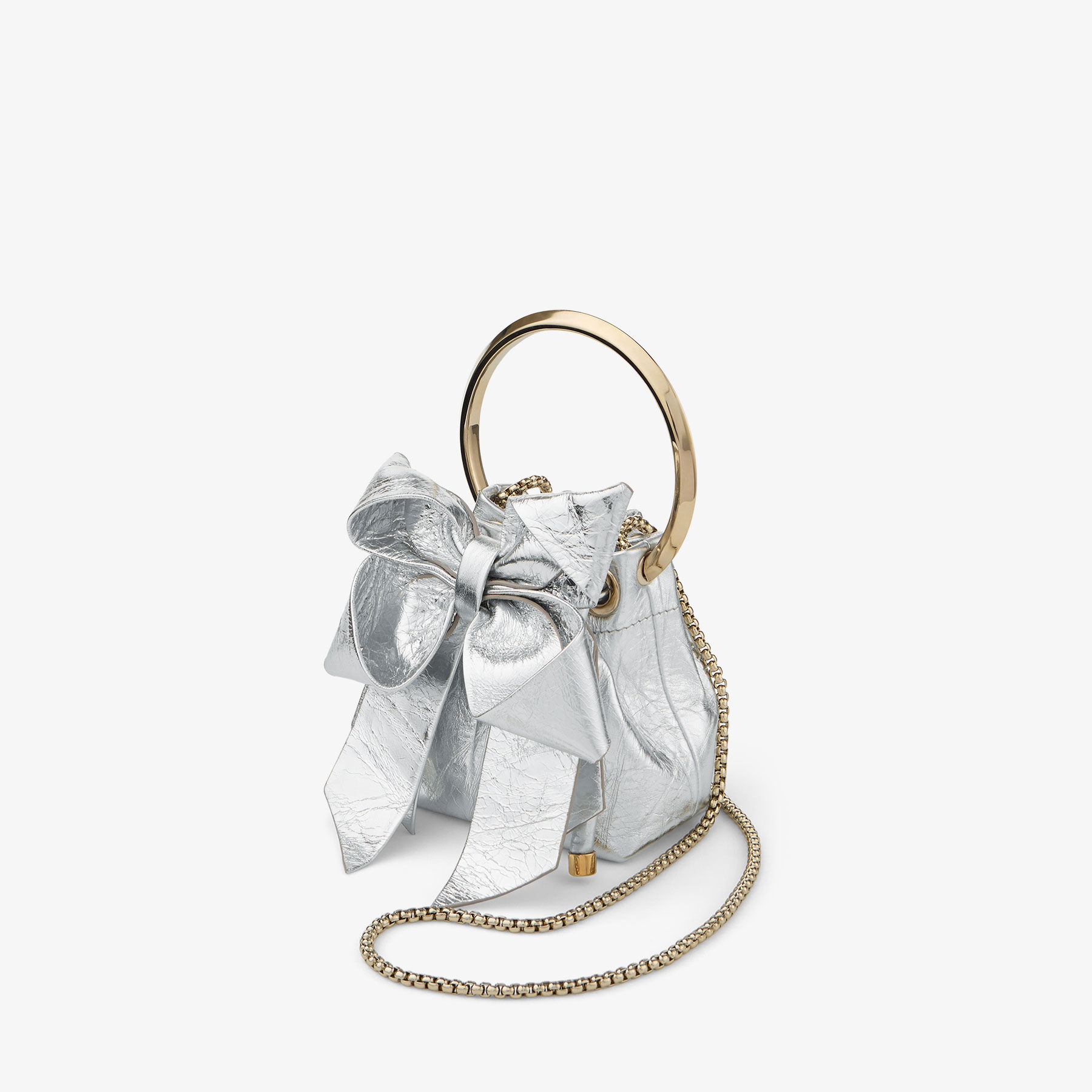 Micro Bon Bon | Silver Vintage Metallic Leather Mini Bag | JIMMY CHOO