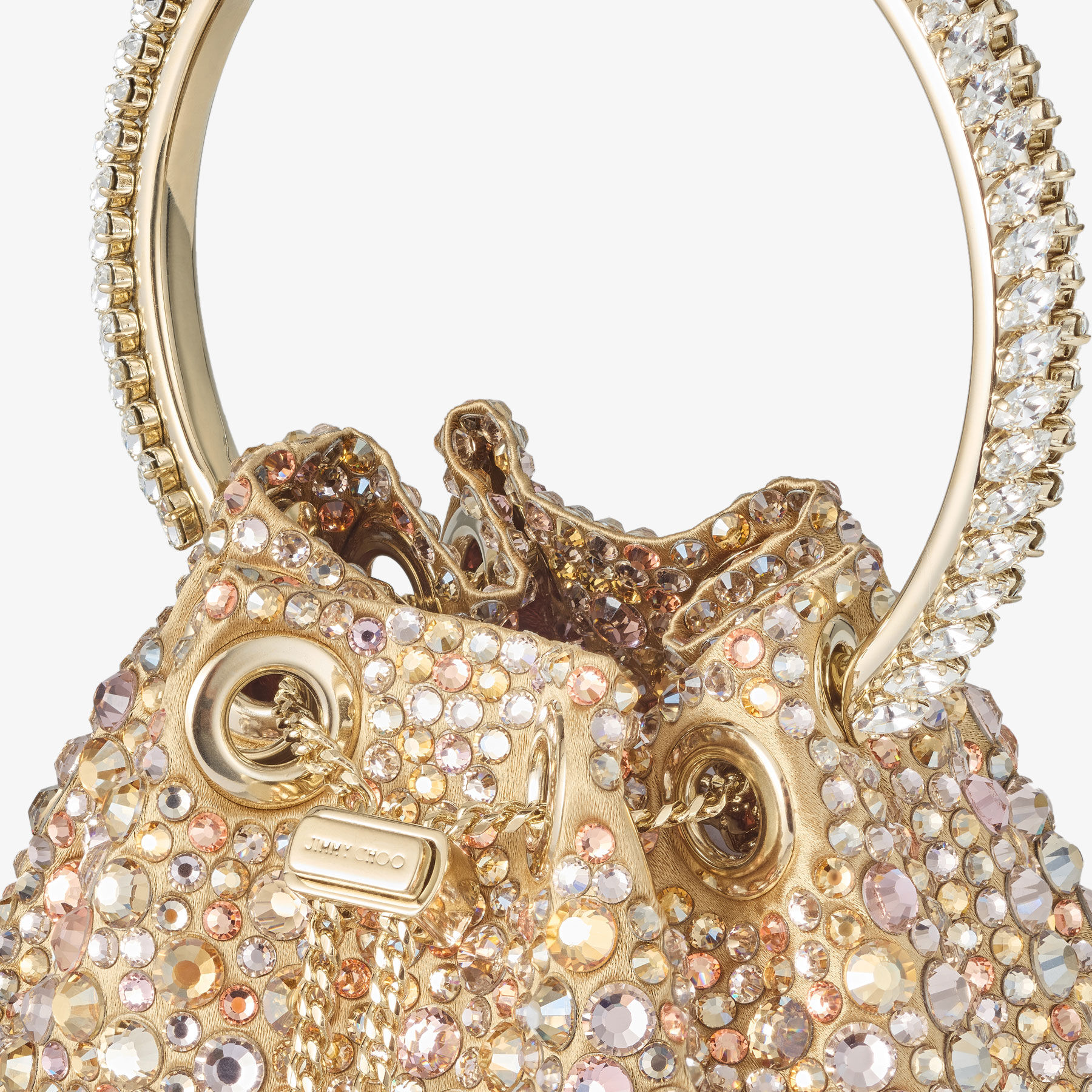 Micro Bon Bon | Gold Satin Crystal Mini Bag | Jimmy Choo