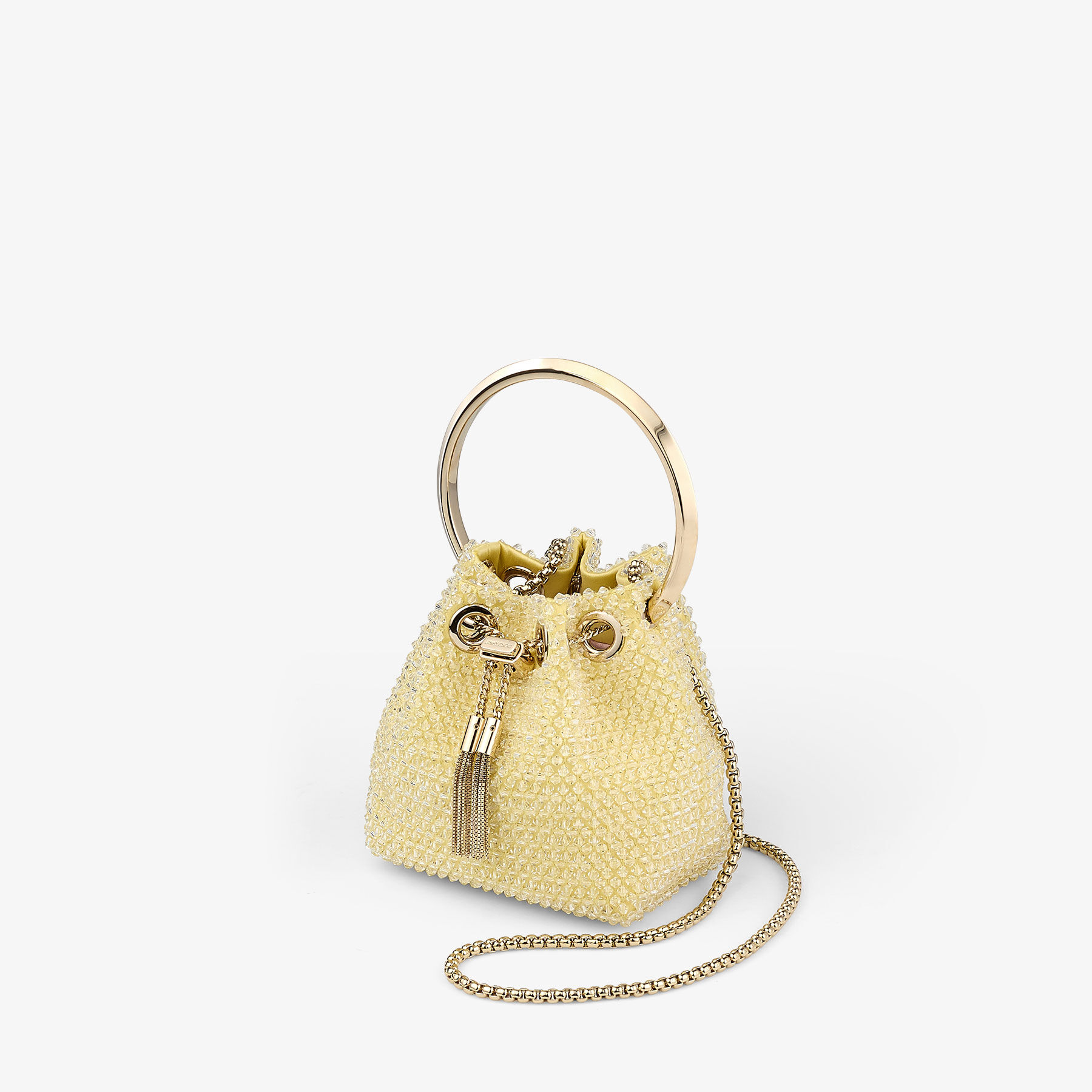 Micro Bon Bon | Yellow Embroidered Satin Mini Bag | JIMMY CHOO