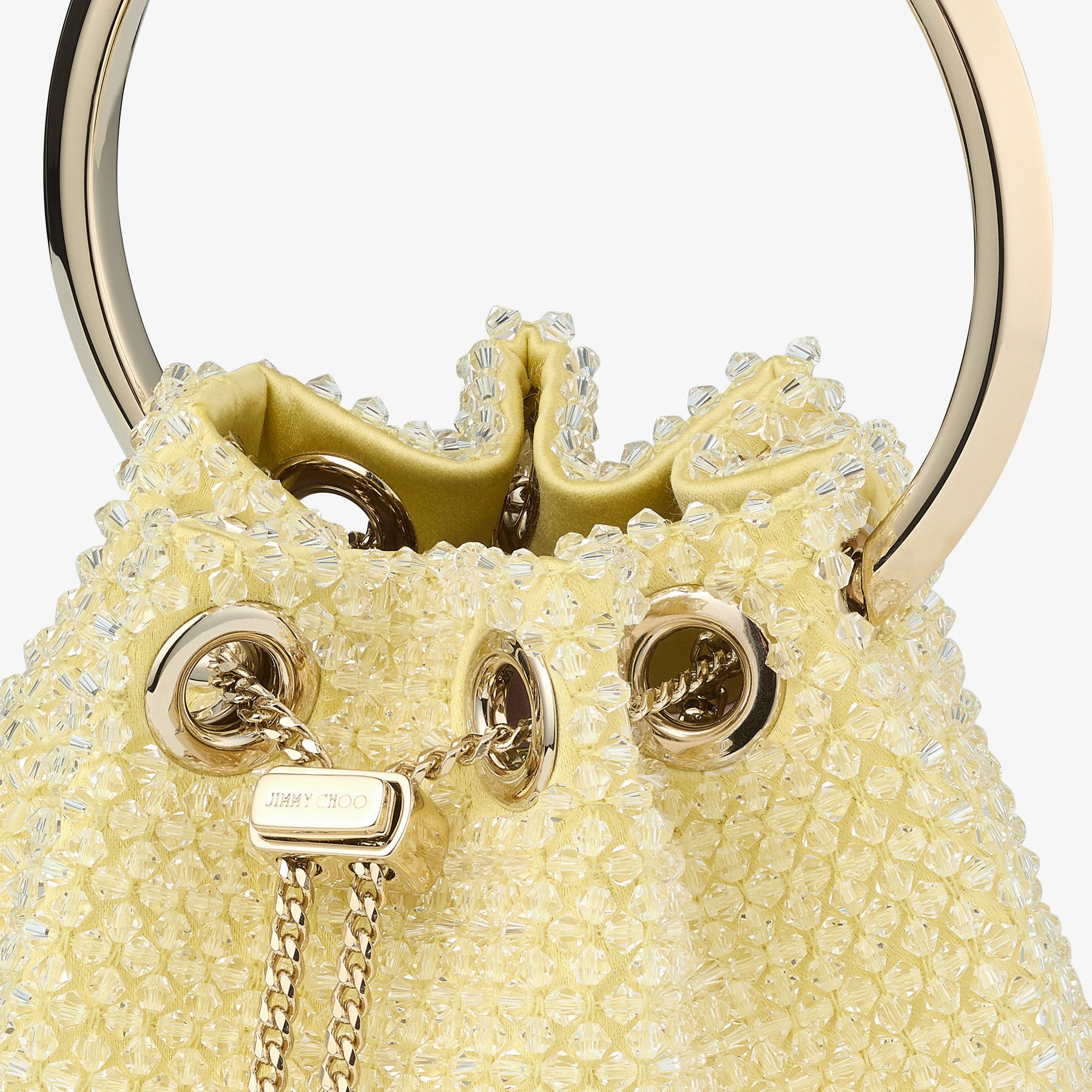 Micro Bon Bon | Yellow Embroidered Satin Mini Bag | JIMMY CHOO