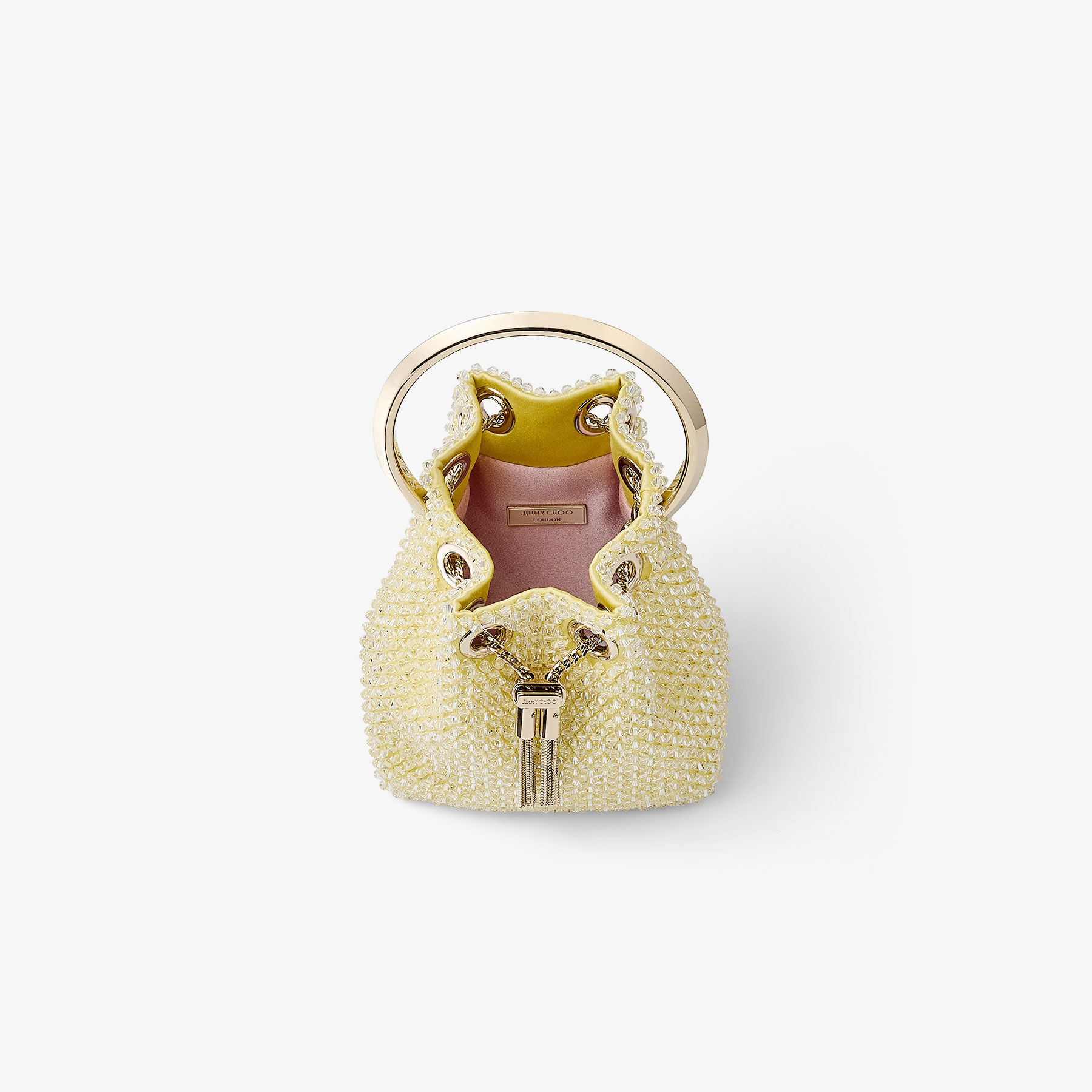Micro Bon Bon | Yellow Embroidered Satin Mini Bag | JIMMY CHOO