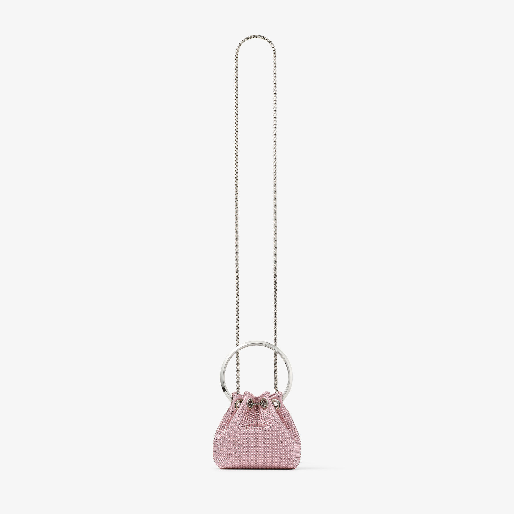 Micro Bon Bon | Rose Satin Crystal Mini Bag | JIMMY CHOO