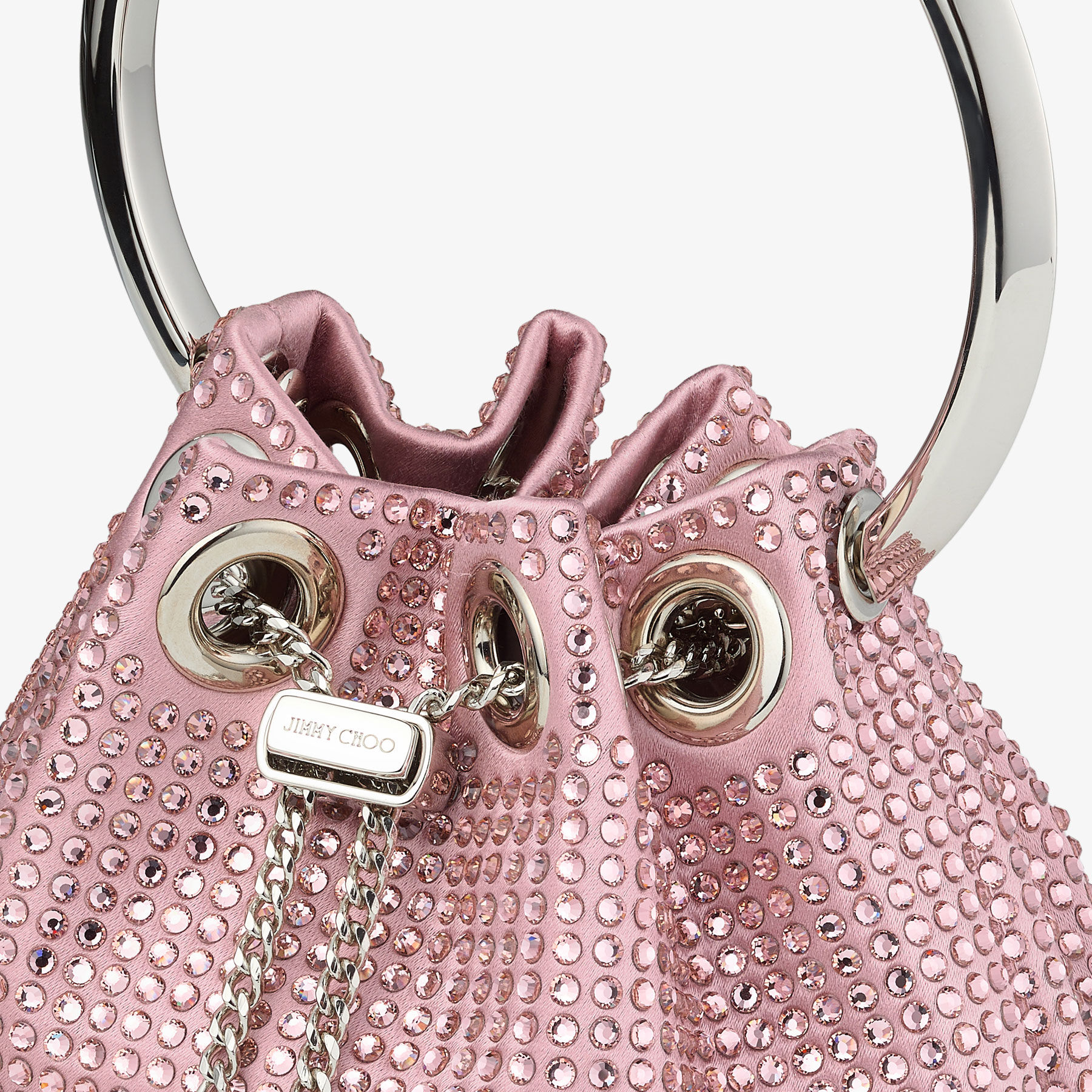 Micro Bon Bon | Rose Satin Crystal Mini Bag | JIMMY CHOO