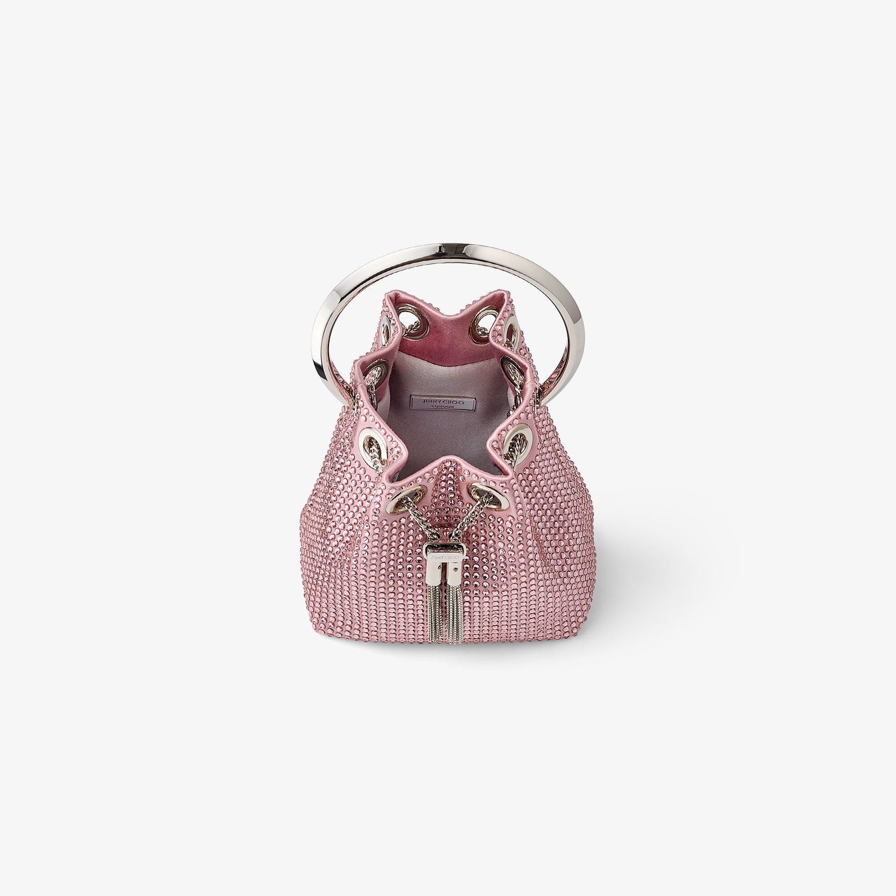 Micro Bon Bon | Rose Satin Crystal Mini Bag | JIMMY CHOO
