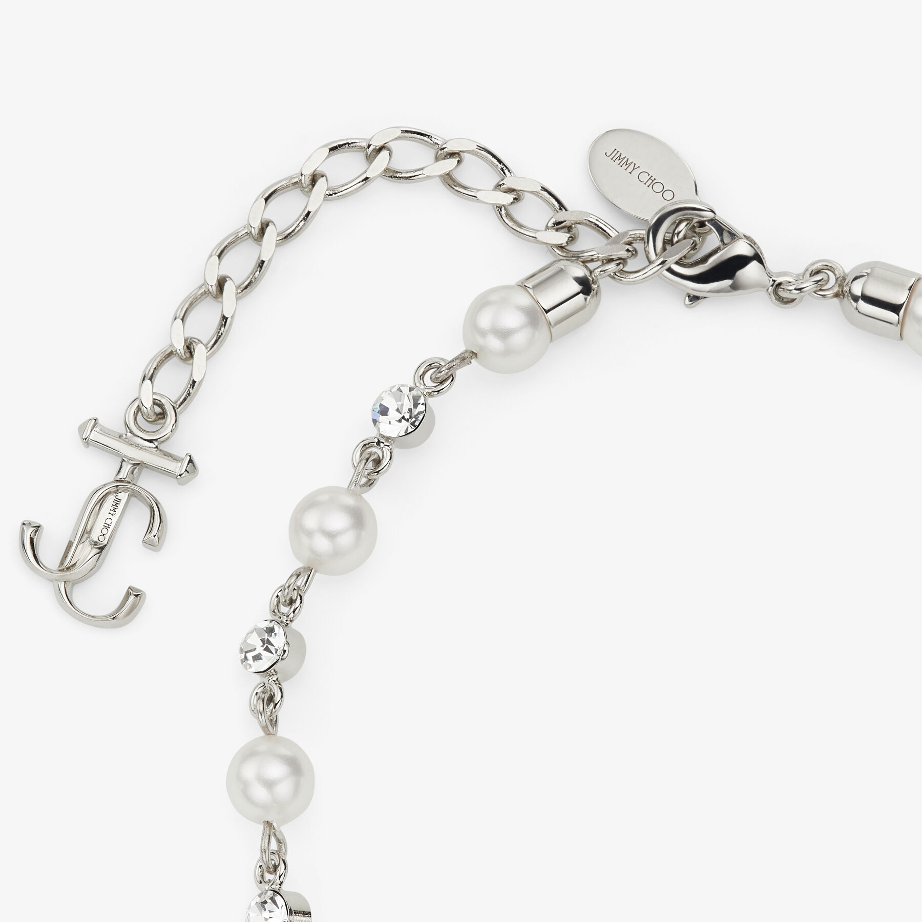 Silver-Finish Metal Anklet with Pearl, Crystal and JC Monogram Charms ...