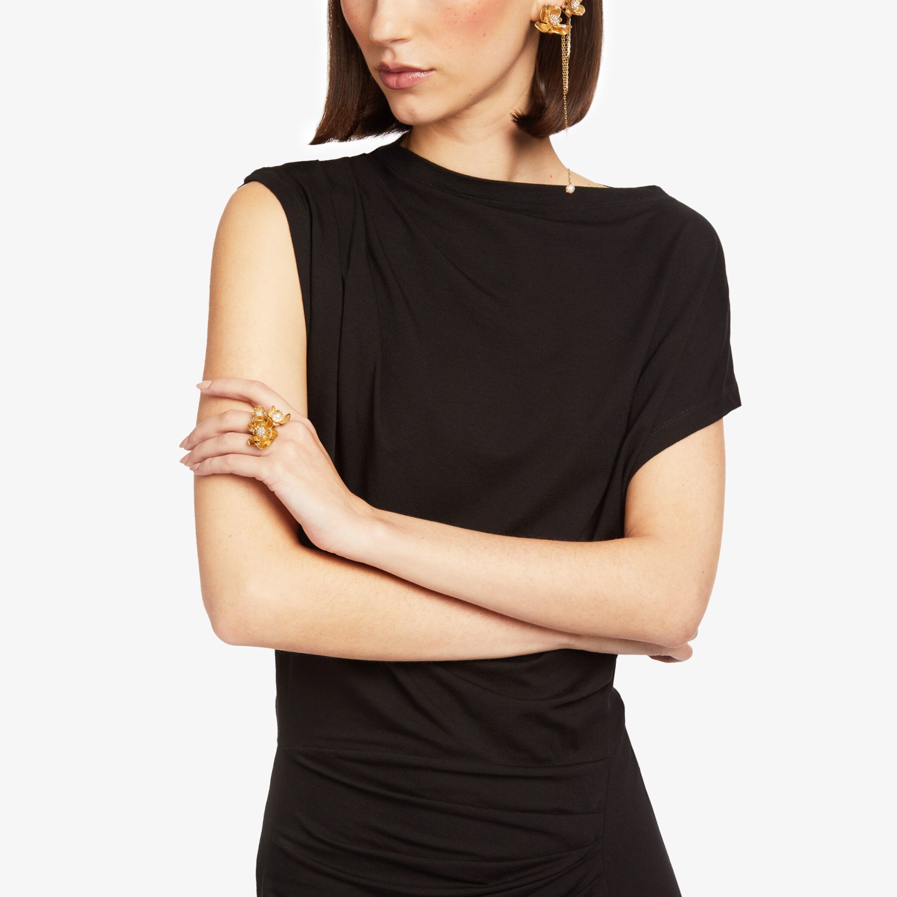 PETAL RING | Gold-Finish Ring with Crystal and Pearl Embellishment ...