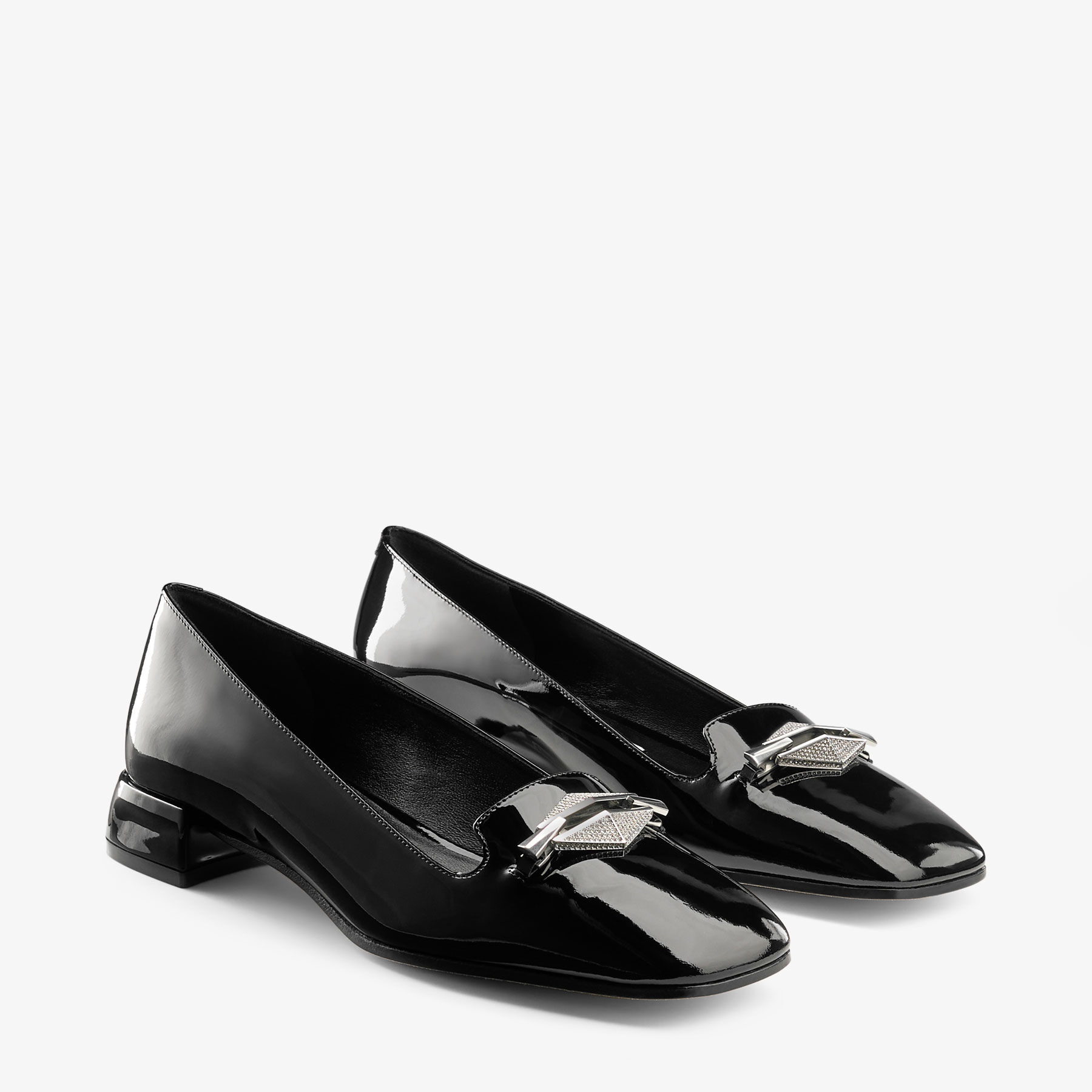 Ravi Flat | Black/Crystal Patent Leather Flats | JIMMY CHOO