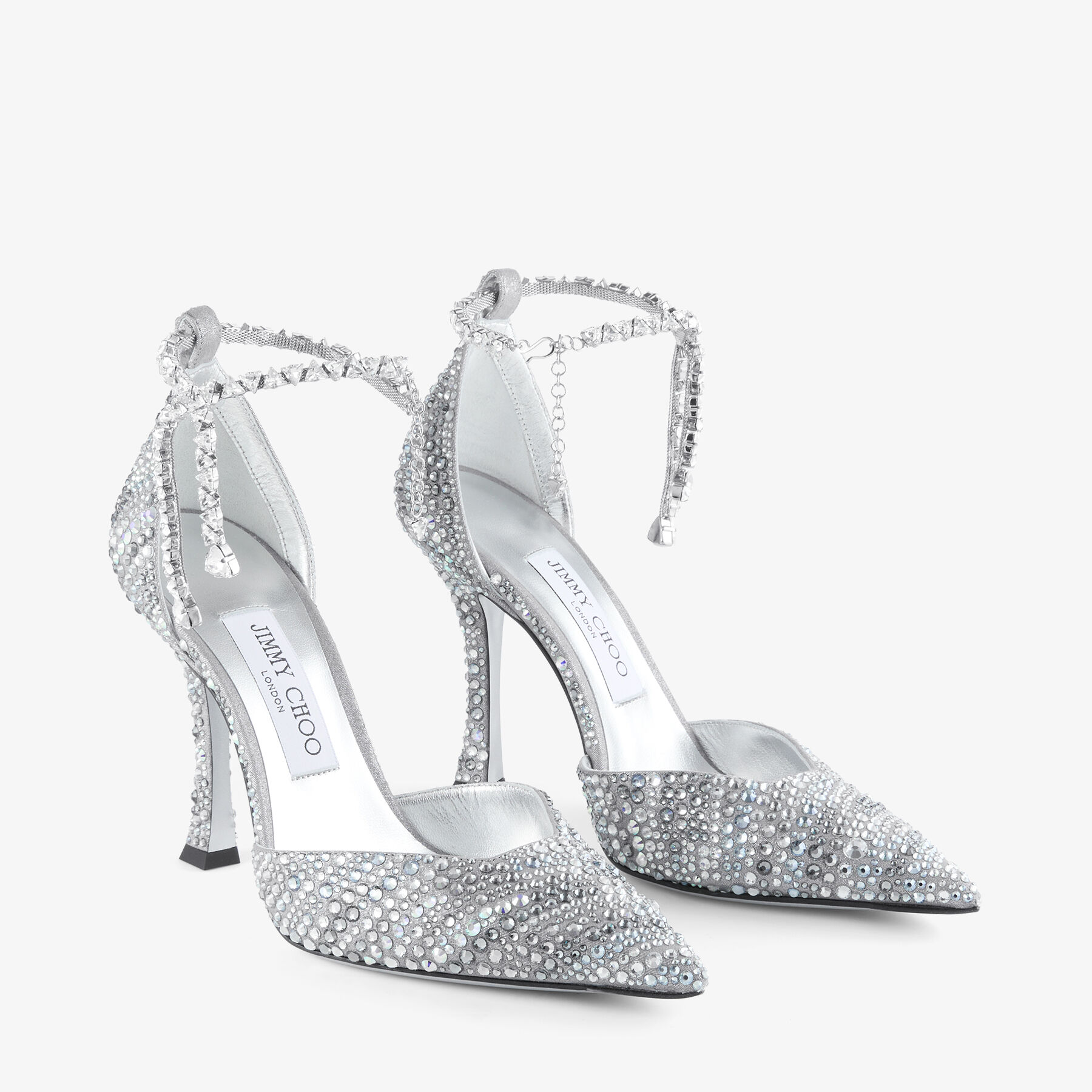 Stevie 100 | Silver Shimmer Suede Crystal Pumps | JIMMY CHOO
