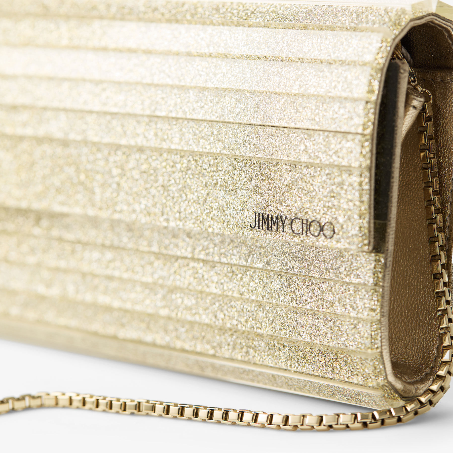 Sweetie | Champagne Glitter Acrylic Clutch Bag | Jimmy Choo