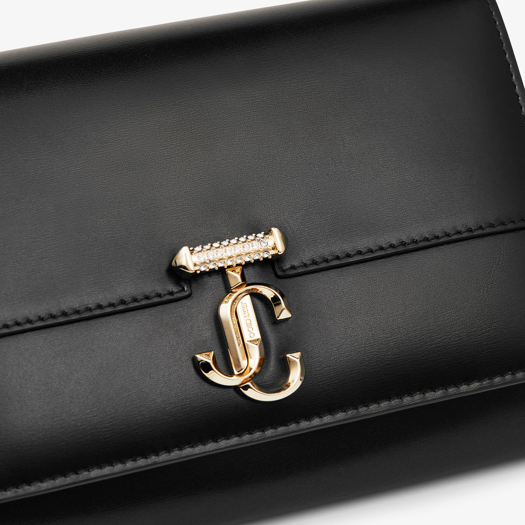 Black Box Leather Clutch Bag with Crystal-Embellished Light Gold JC ...