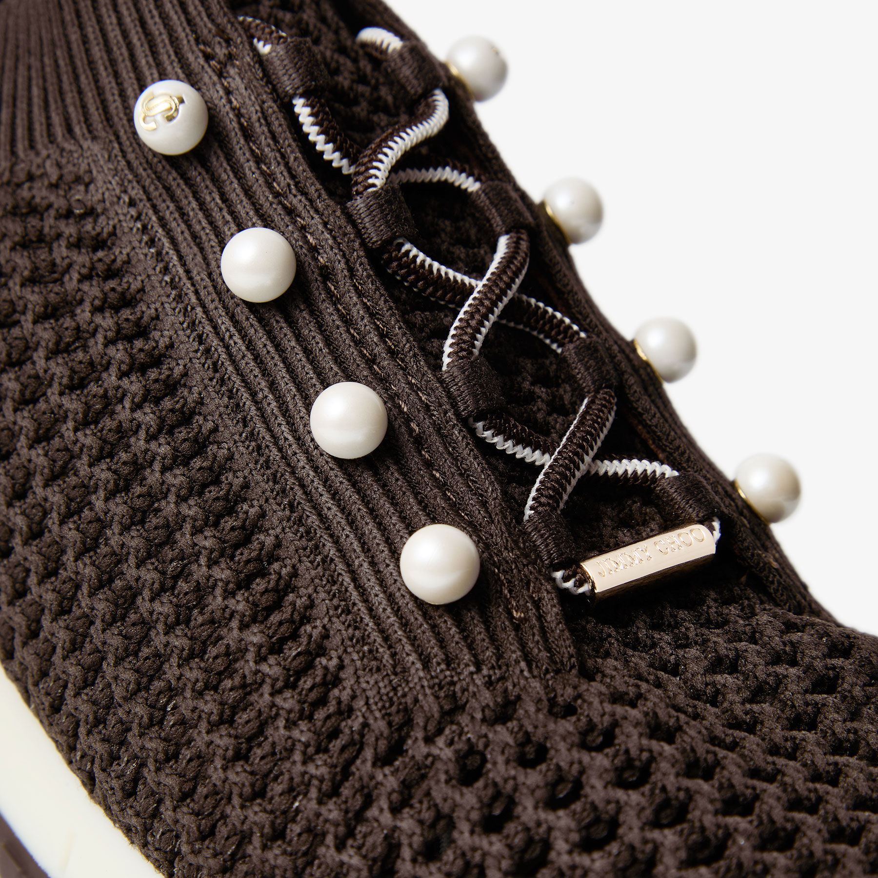 Veles | Coffee Crochet Knit Trainers | JIMMY CHOO UK
