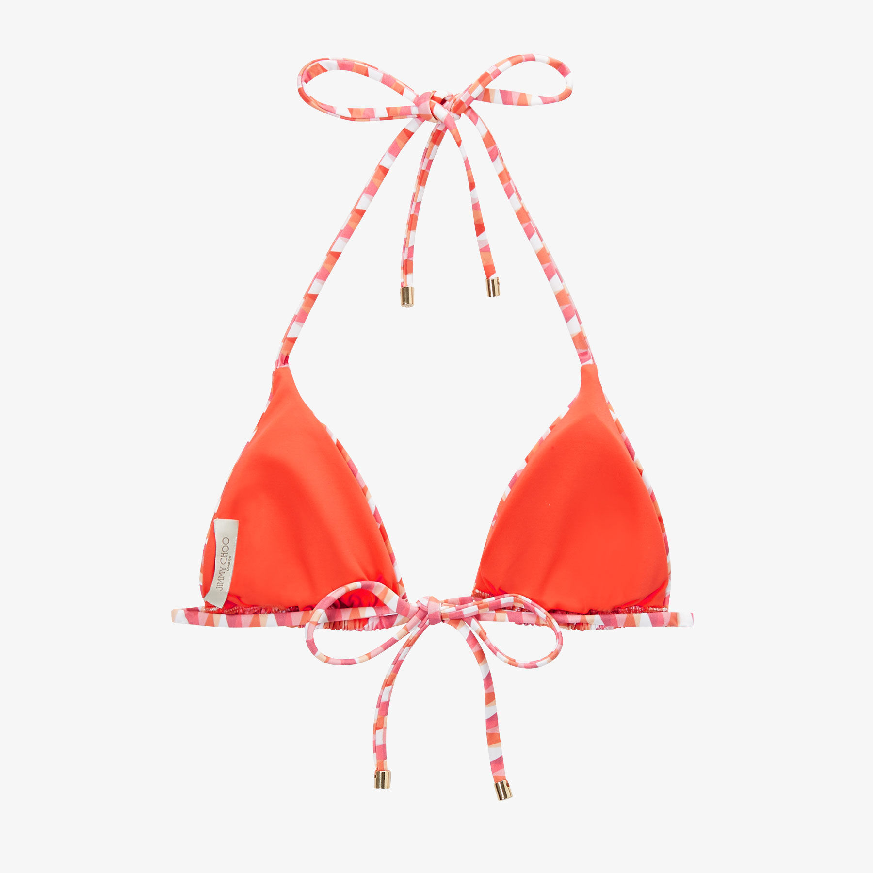 Ariah | Top bikini in nylon riciclato e lycra con stampa a rombi color paprika/rosa confetto ...