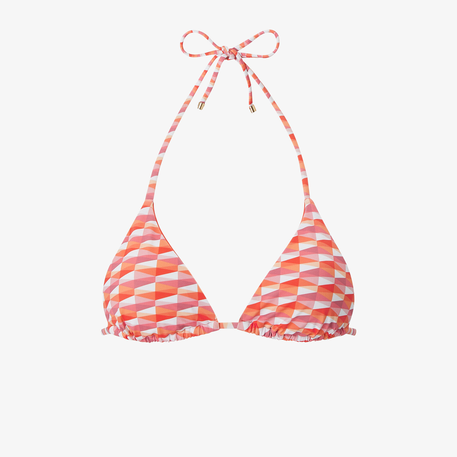 Ariah | Top bikini in nylon riciclato e lycra con stampa a rombi color paprika/rosa confetto ...