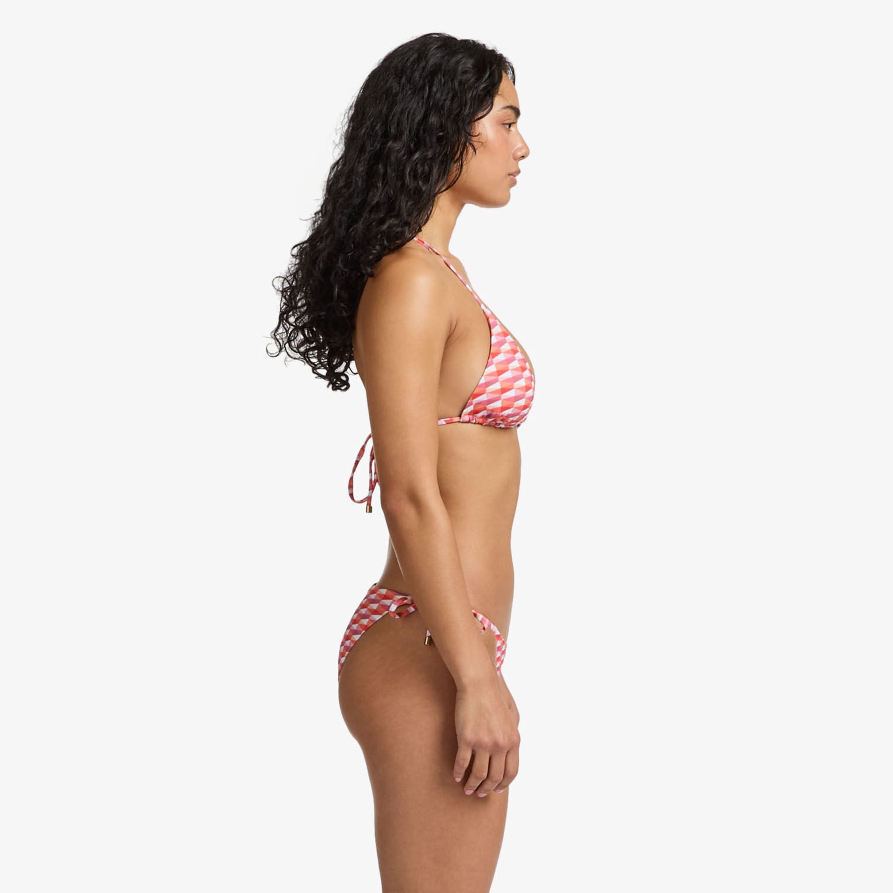 Ariah | Top bikini in nylon riciclato e lycra con stampa a rombi color paprika/rosa confetto ...