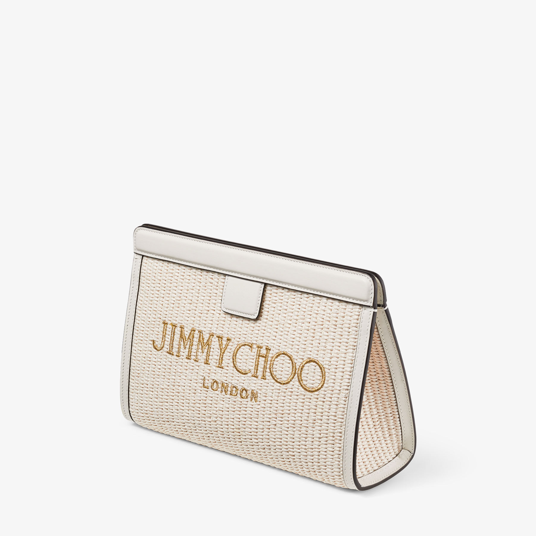 Avenue Pouch | Off White Raffia Embroidered Pouch | JIMMY CHOO