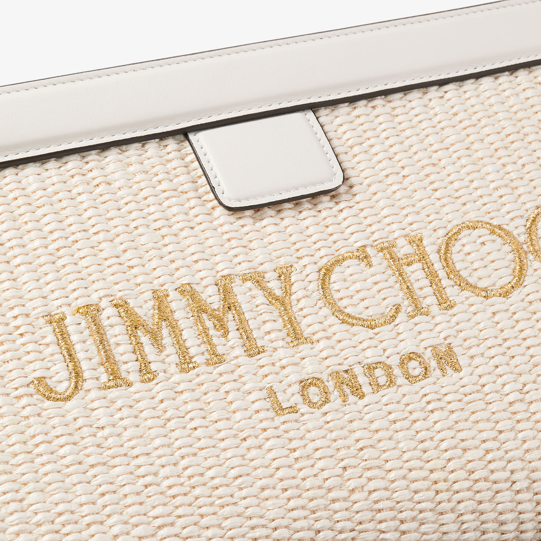 Avenue Pouch | Off White Raffia Embroidered Pouch | JIMMY CHOO