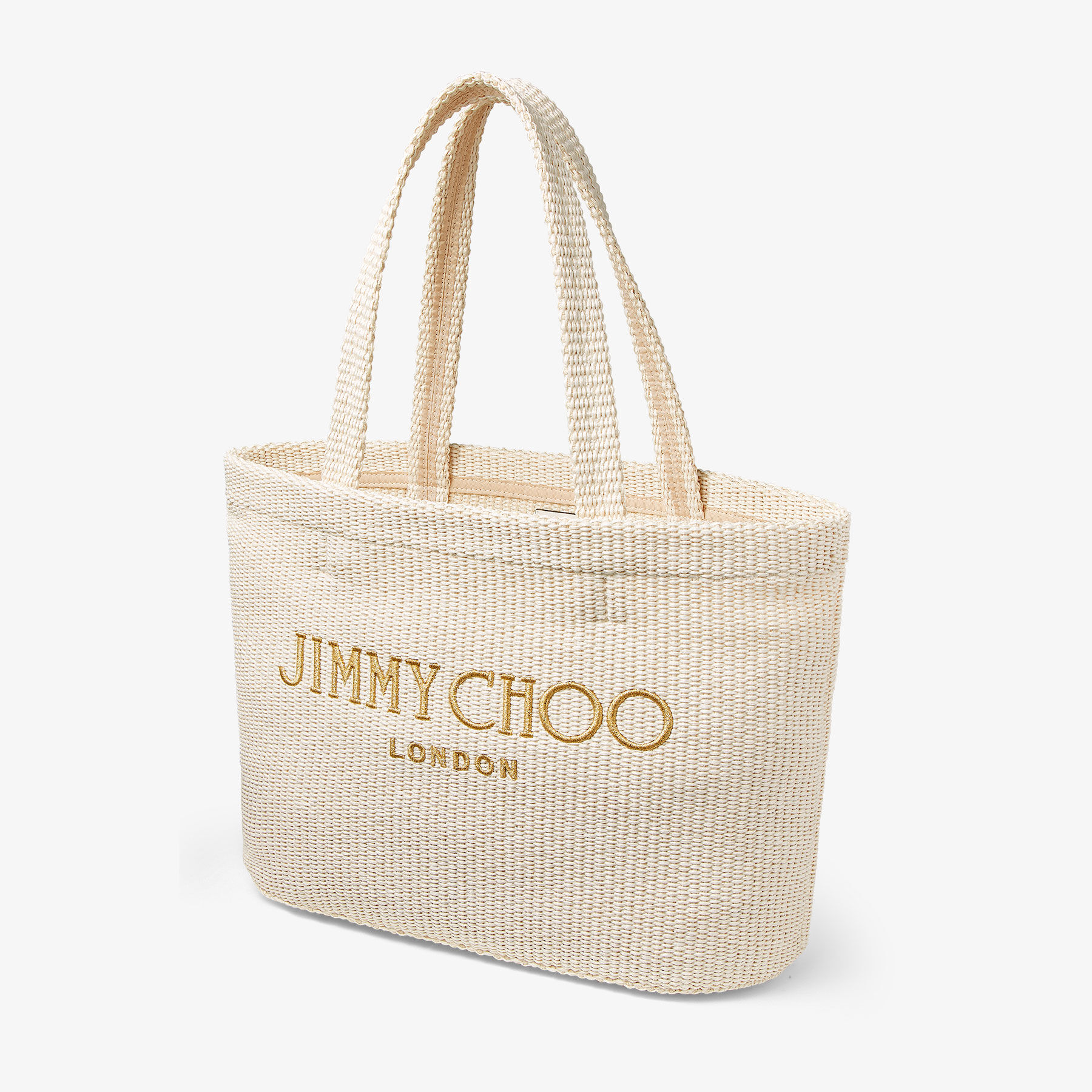 Beach Tote E/W | Off White Raffia Embroidered Tote Bag | JIMMY CHOO