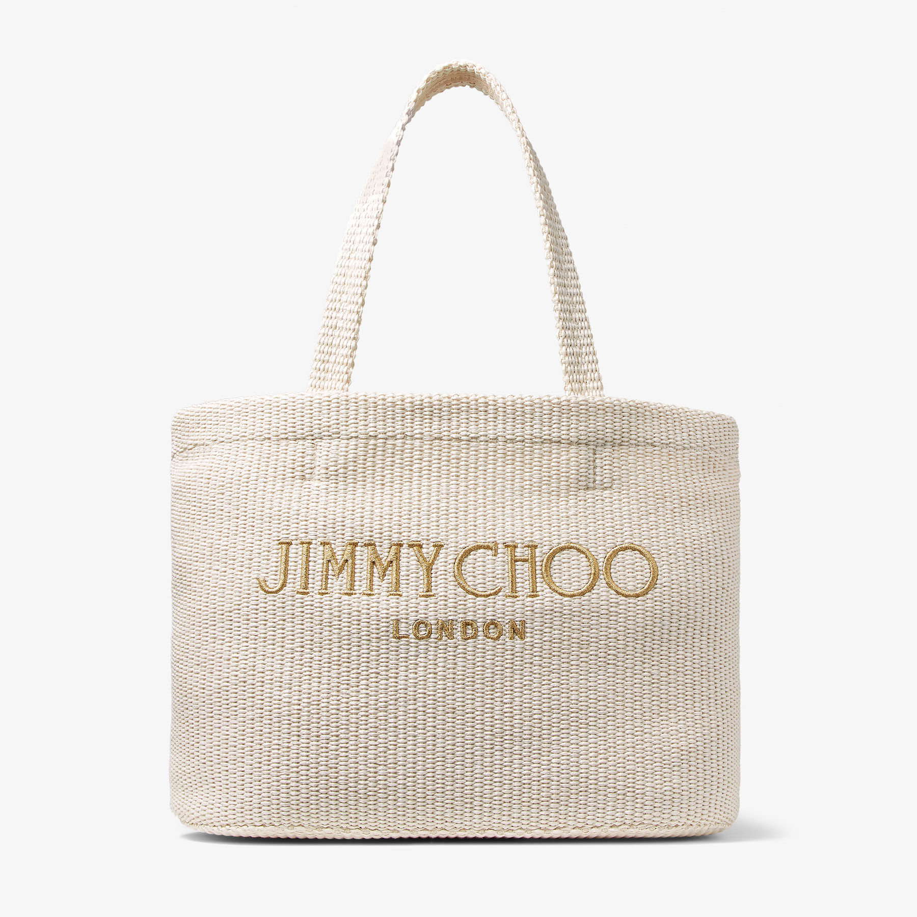 Beach Tote E/W | Off White Raffia Embroidered Tote Bag | JIMMY CHOO