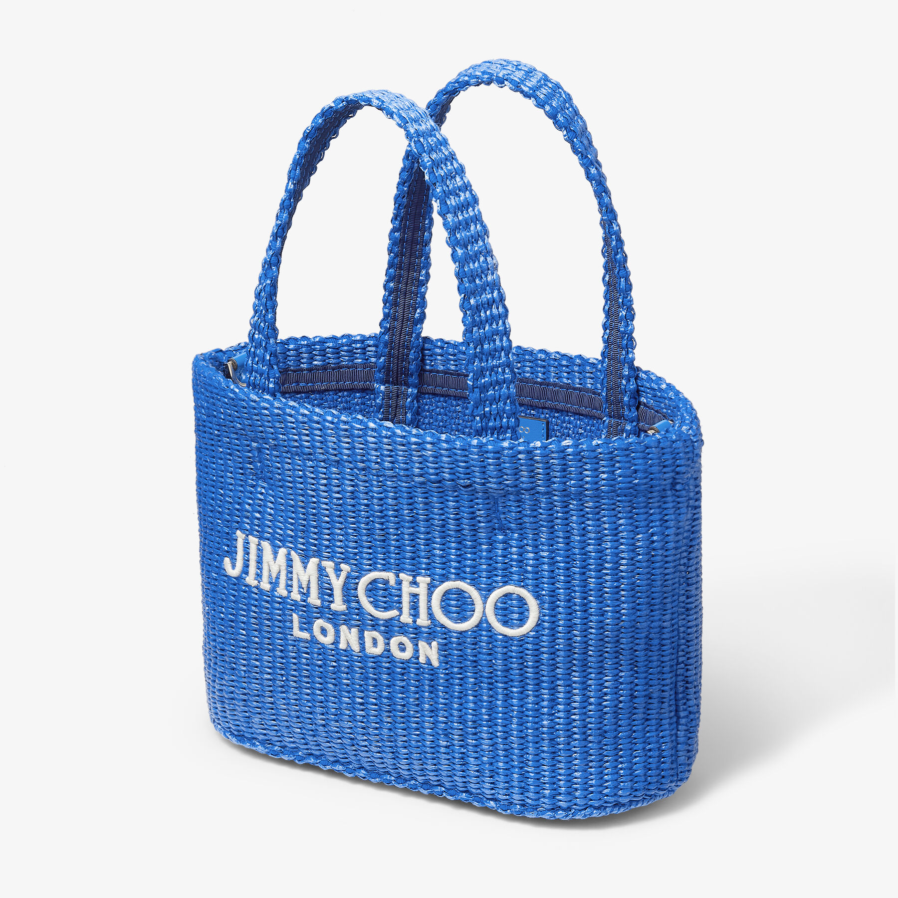 Beach Tote E/W Mini | Sky Raffia Embroidered Mini Tote Bag | JIMMY CHOO NZ