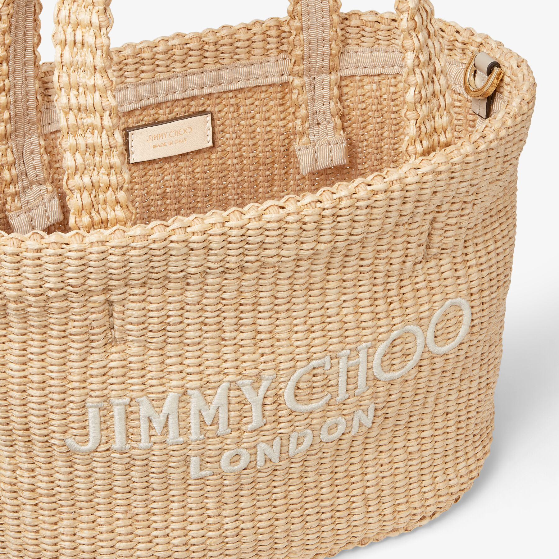 Beach Tote E/W Mini | 刺绣饰椒红色拉菲草织迷你托特包 | JIMMY CHOO