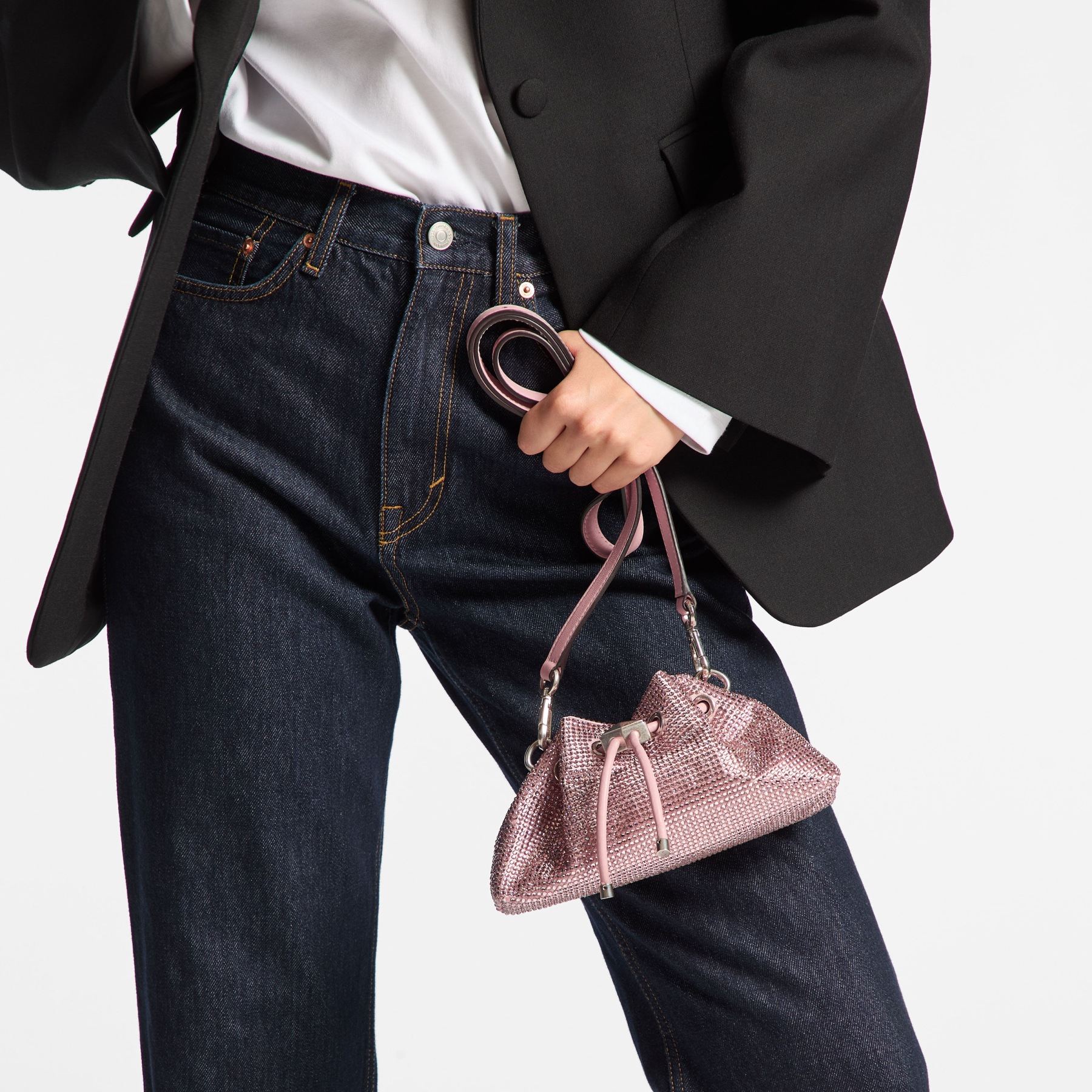 Cinch | Borsa in raso rosa con cristalli | JIMMY CHOO