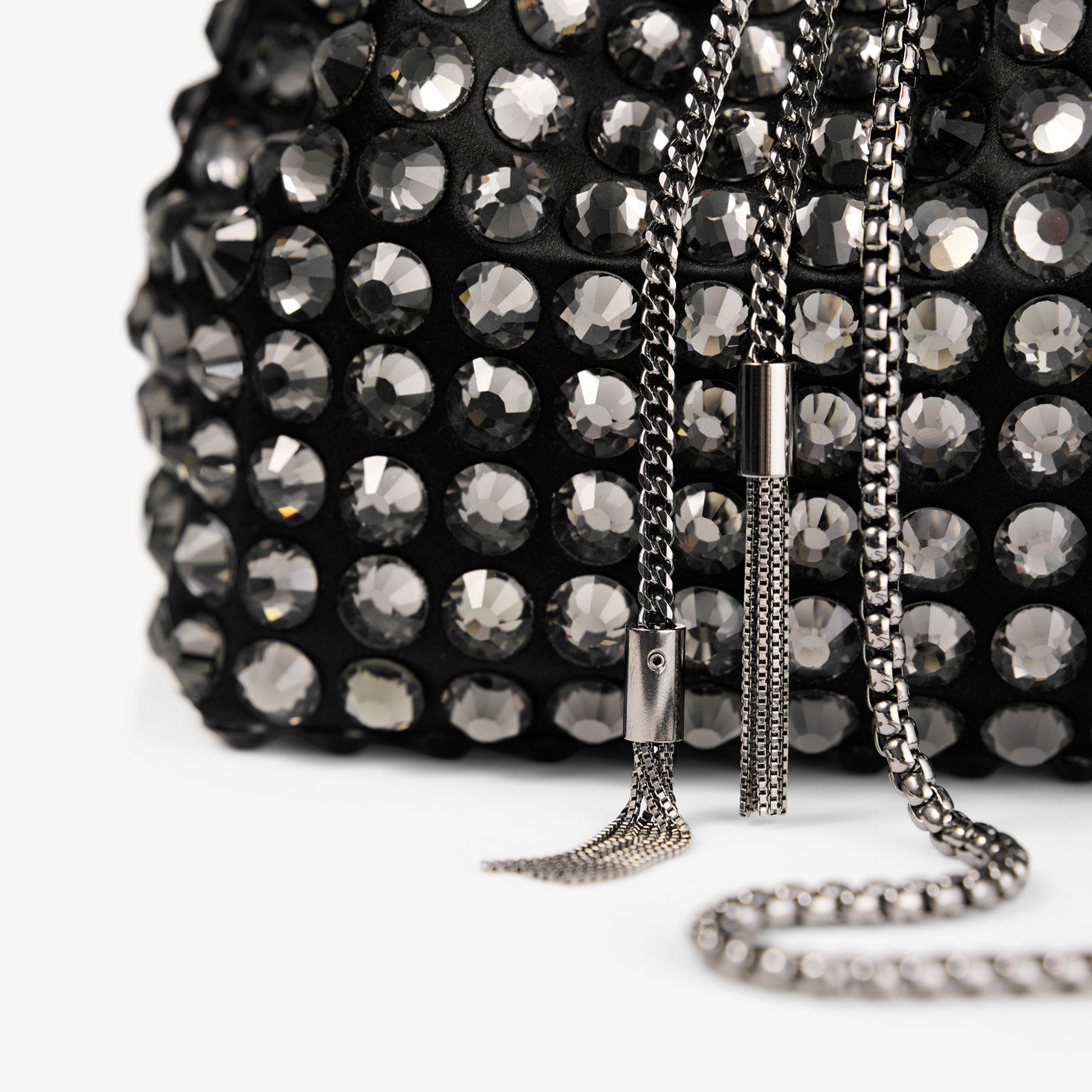 Bon Bon | Borsa in raso nero con cristalli | JIMMY CHOO