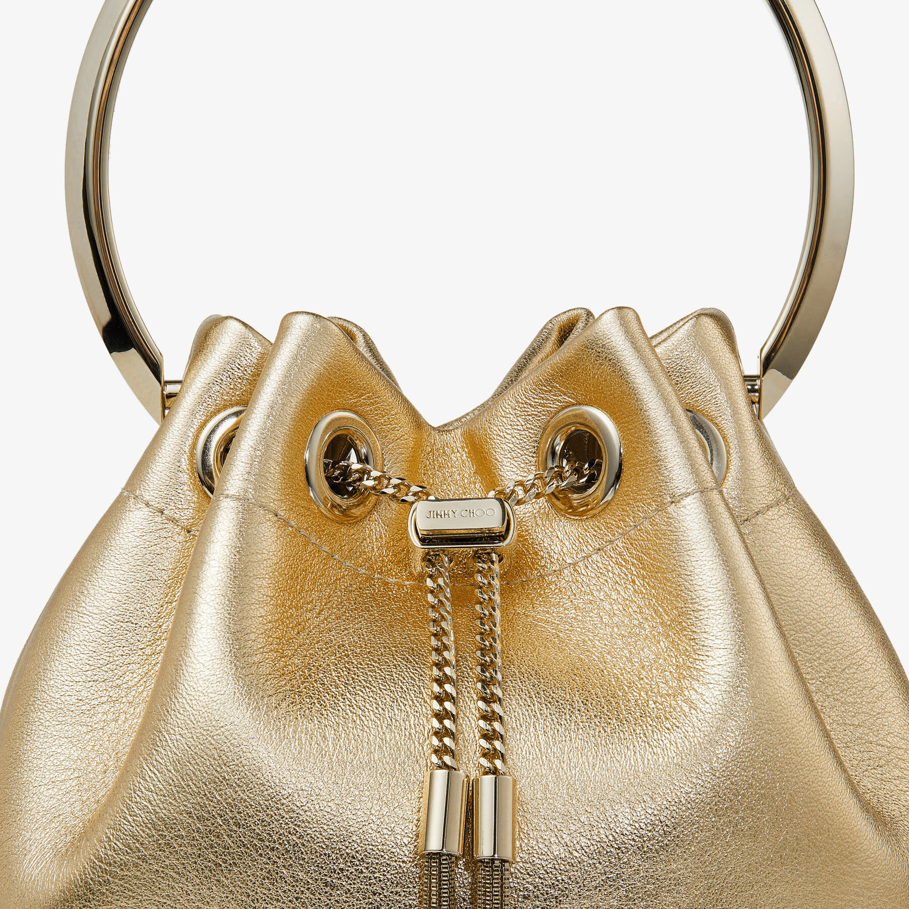 BON BON | Gold Metallic Nappa Bag with Metal Handle | JIMMY CHOO