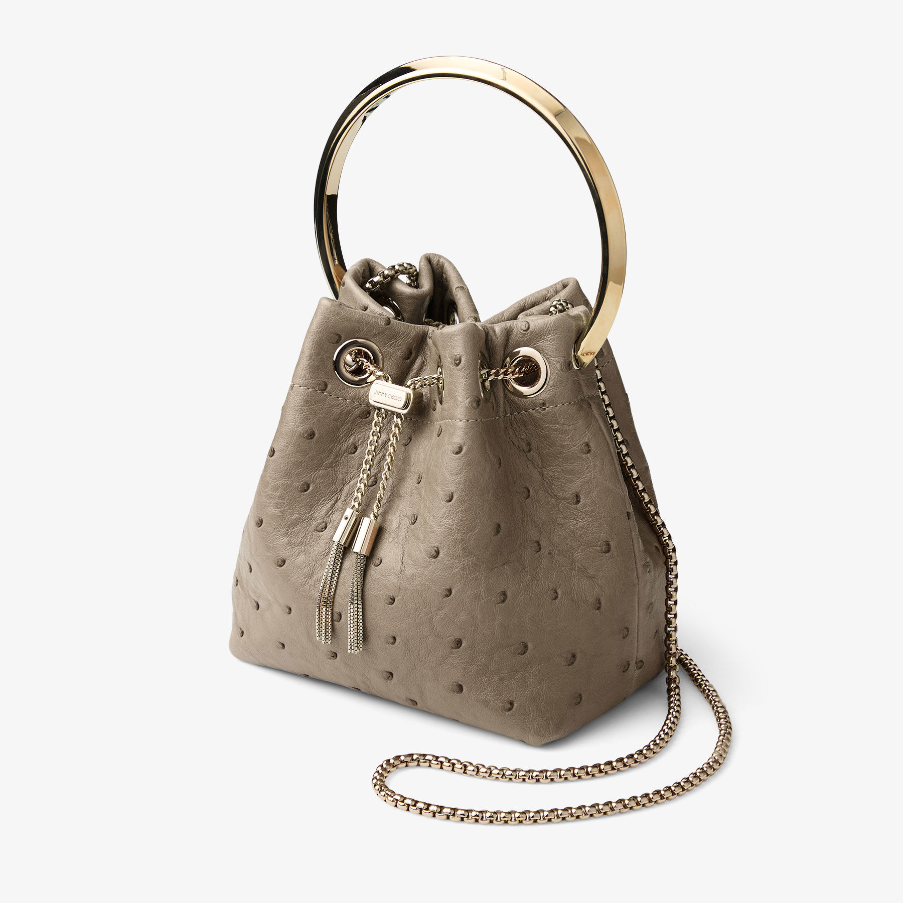 Bon Bon | Sac en cuir d'autruche taupe | JIMMY CHOO