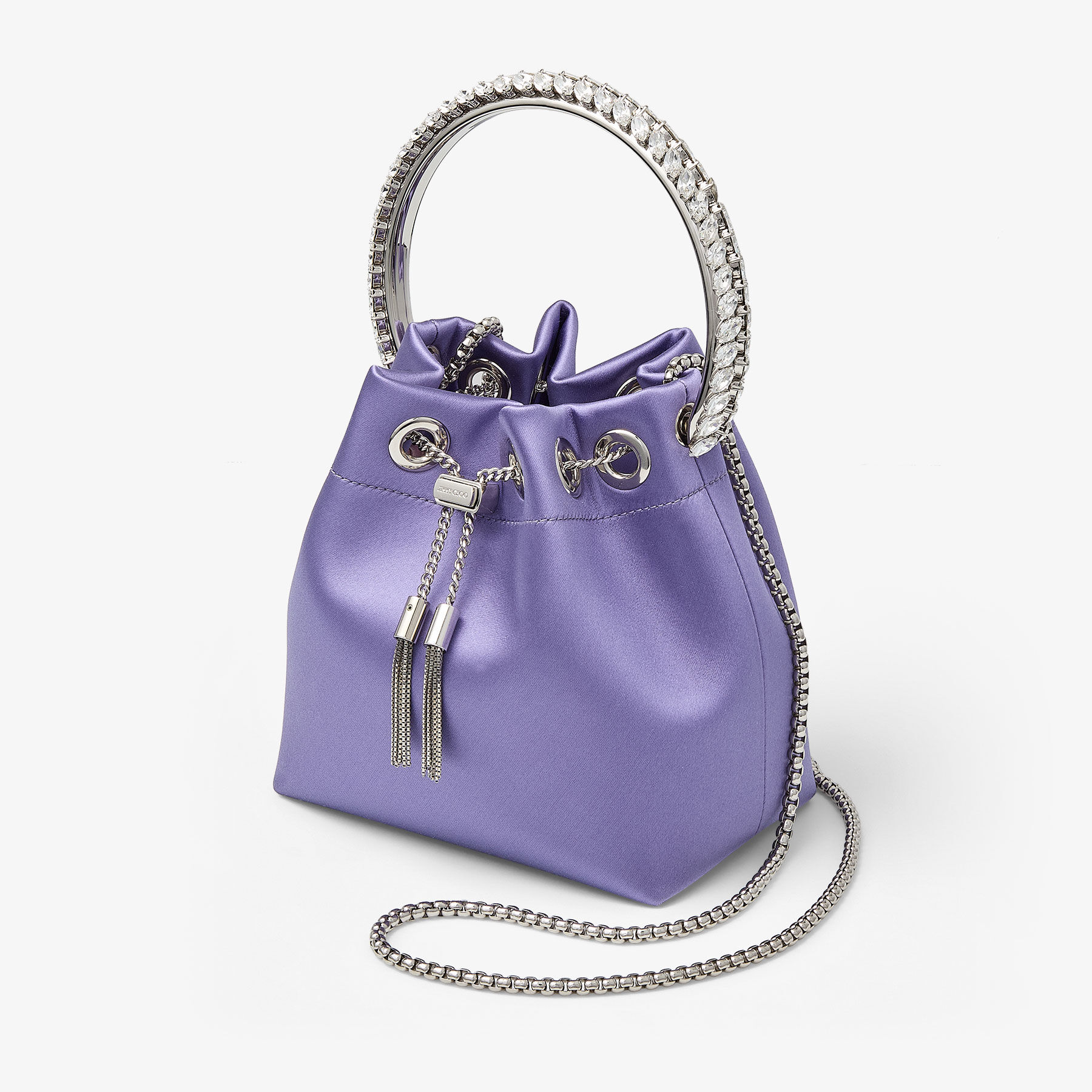 Bon Bon|Borsa in raso color tanzanite con cristalli| JIMMY CHOO