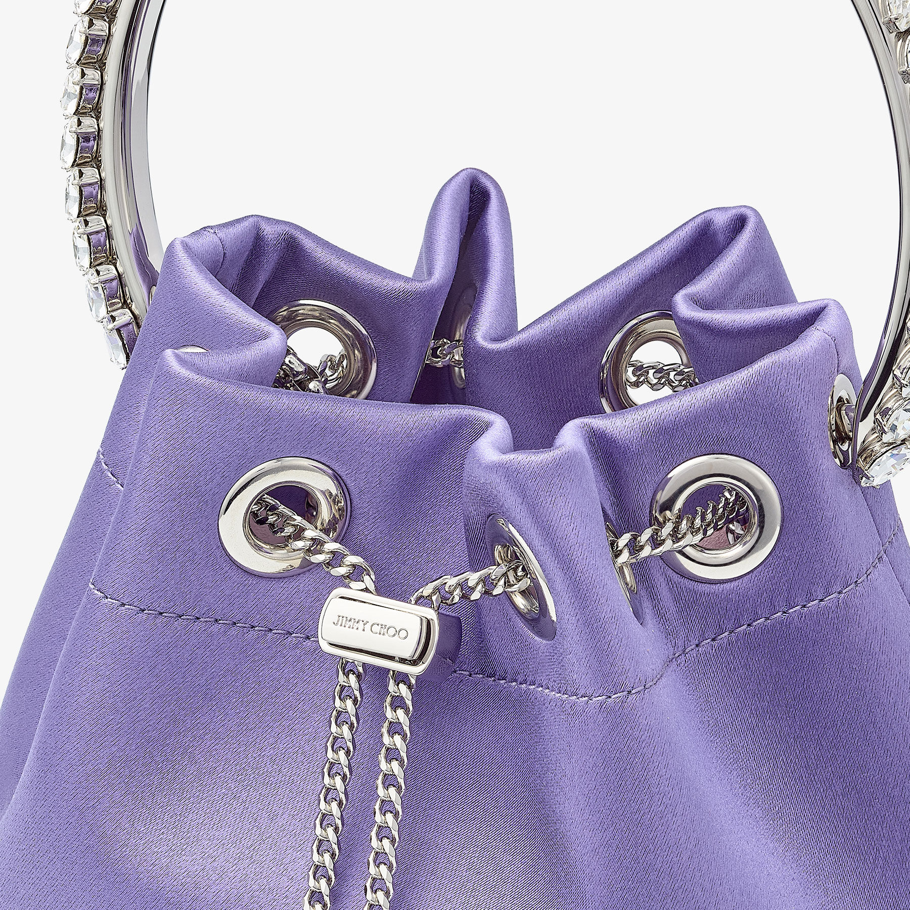 Bon Bon|Borsa in raso color tanzanite con cristalli| JIMMY CHOO
