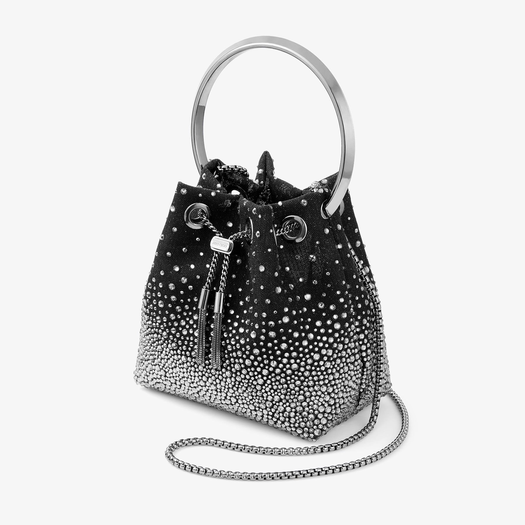 Bon Bon | Black Crystal Mesh Bag | JIMMY CHOO
