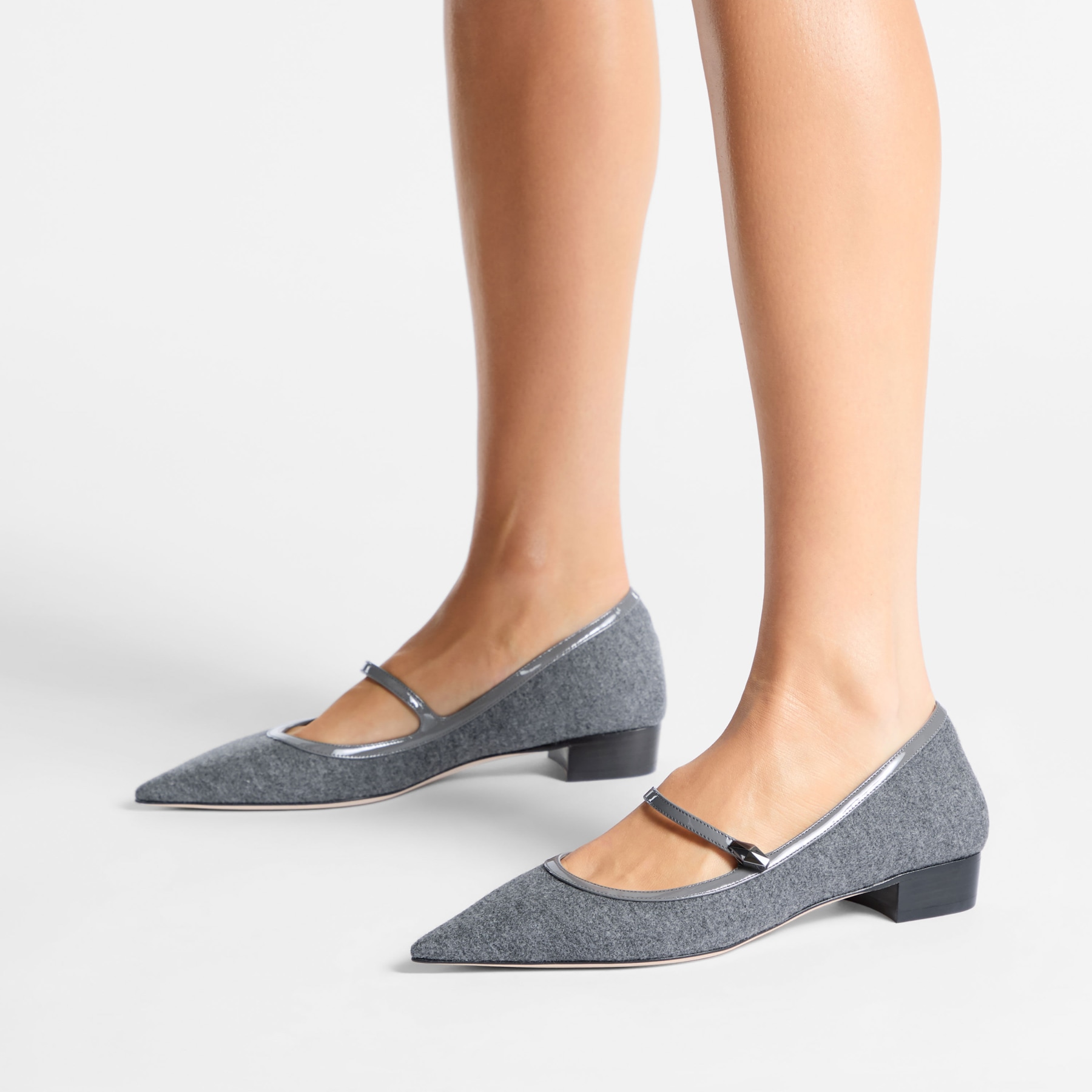 Carolyn | Storm Flannel & Patent Leather Flats | JIMMY CHOO