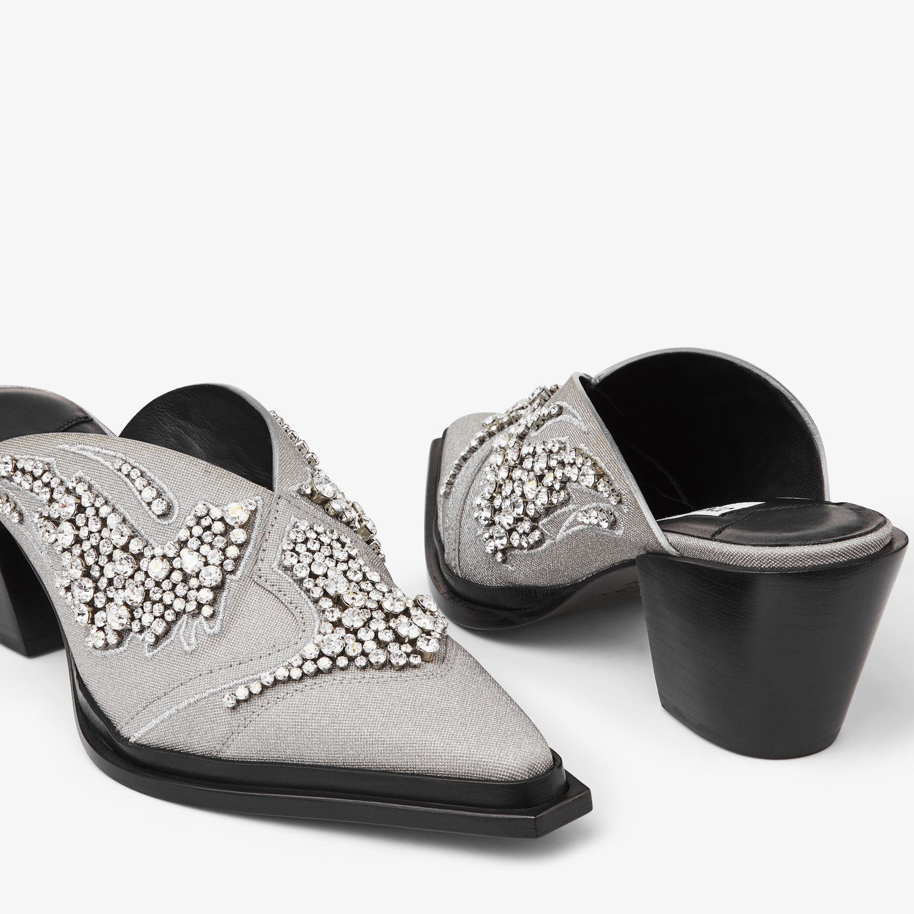 Cece Mule II 60|Silver Mix Glitter Fabric Shoe| JIMMY CHOO
