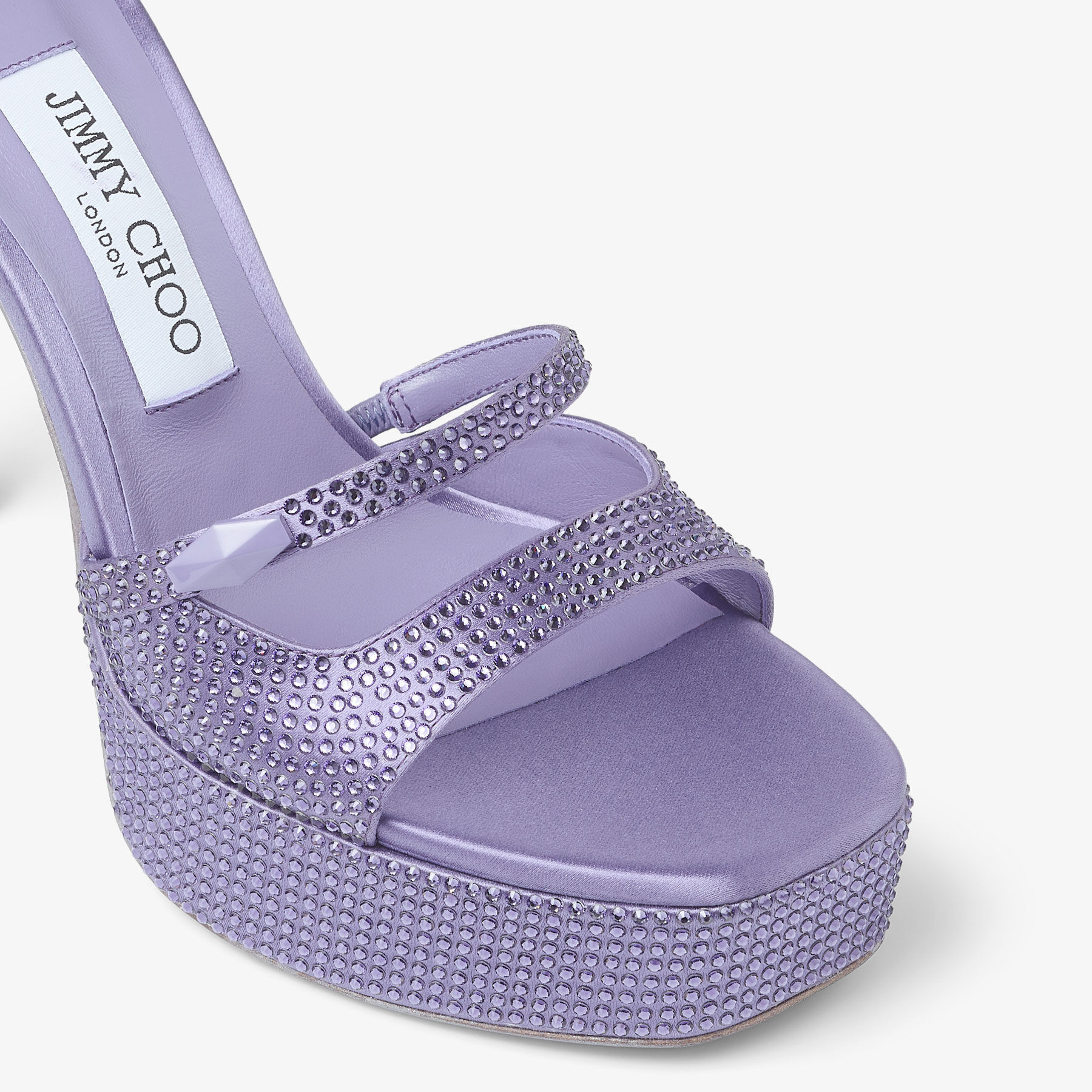 Claressa Platform 125 | Tanzanite Satin Crystal Sandal | JIMMY CHOO
