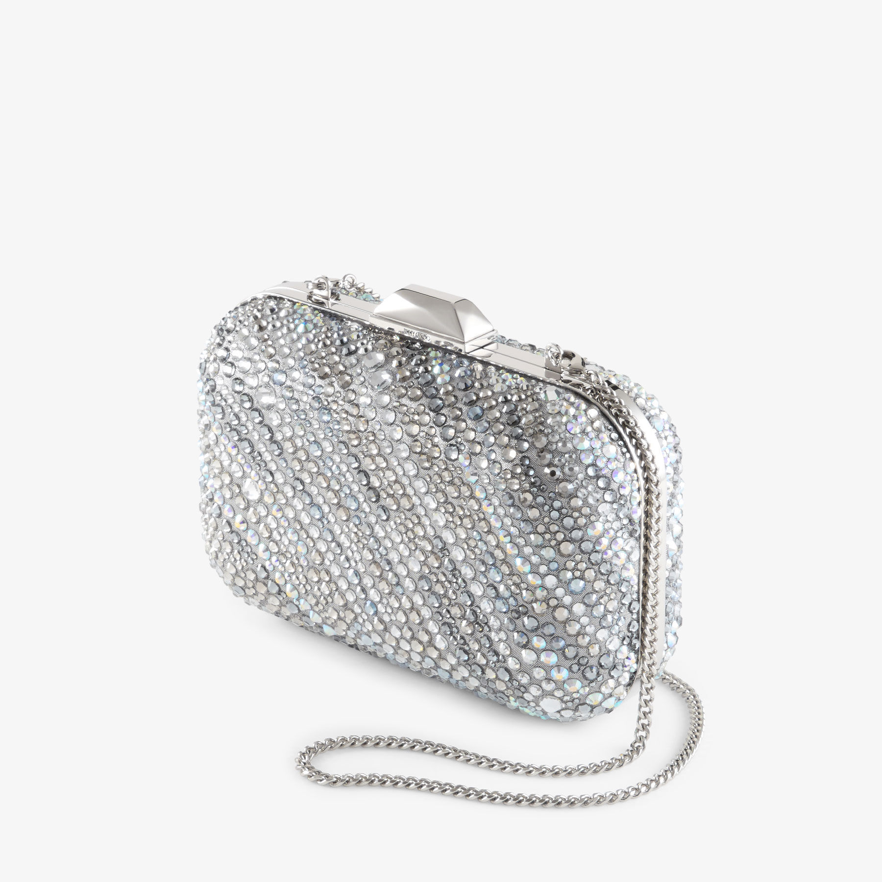 Cloud | Silver Shimmer Suede Crystal Clutch Bag | JIMMY CHOO