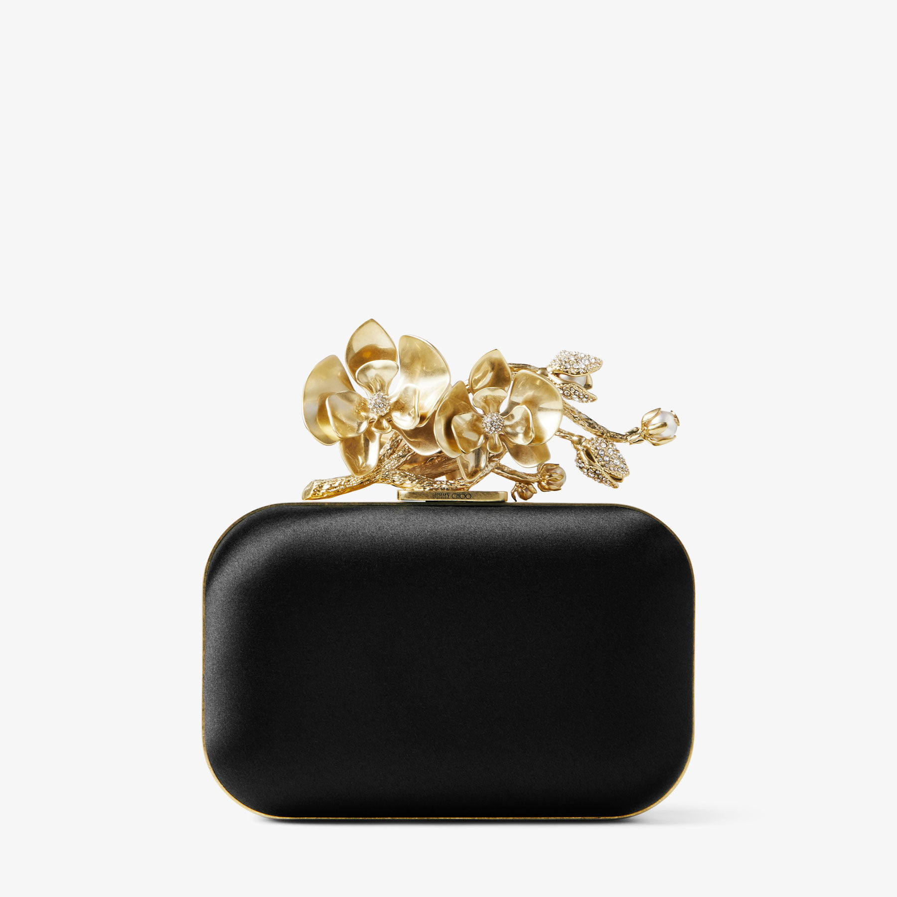 CLOUD | Black Satin Clutch Bag with Flower Clasp | New Collection ...