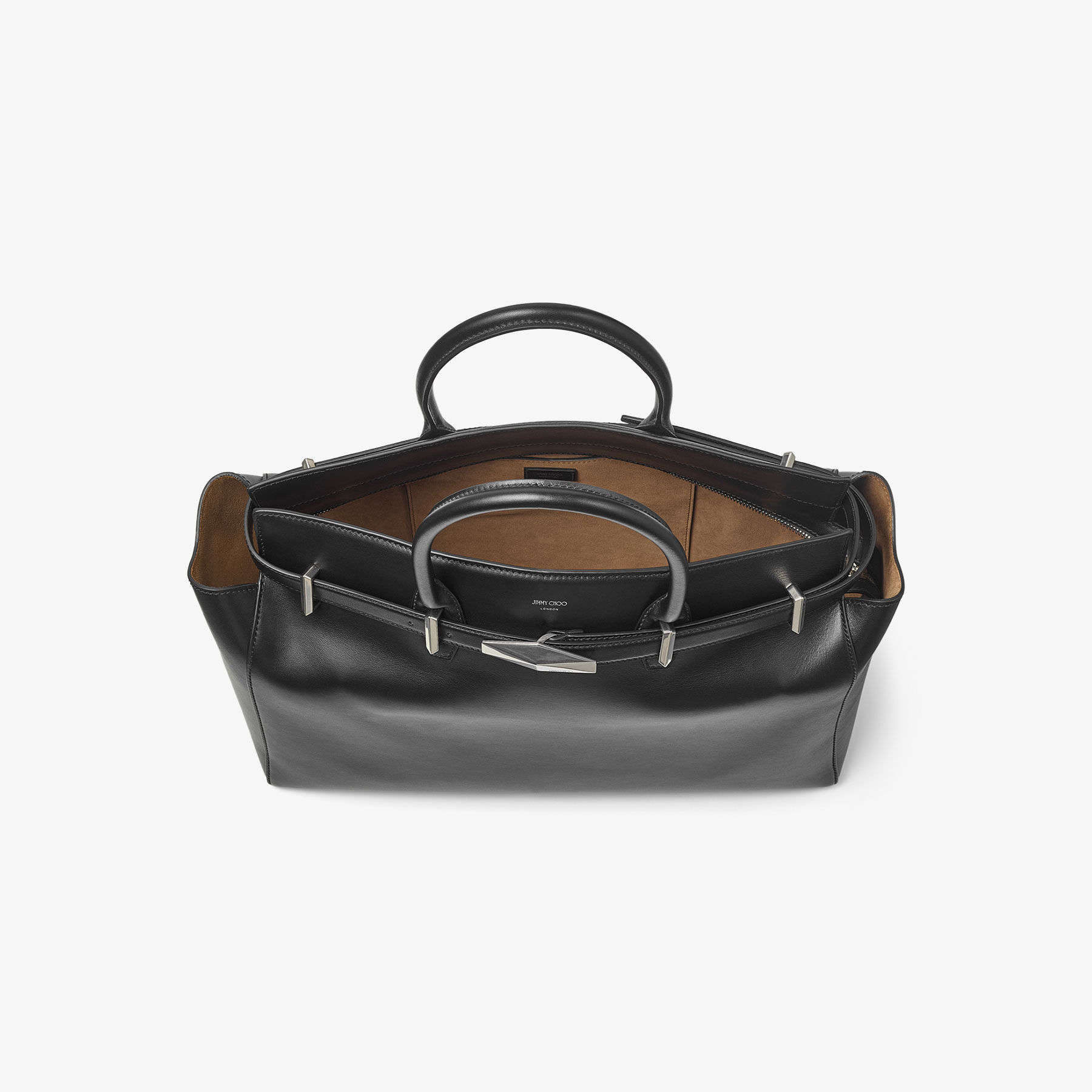Diamond Belted Top Handle/M | Black Leather Top Handle Bag | JIMMY CHOO