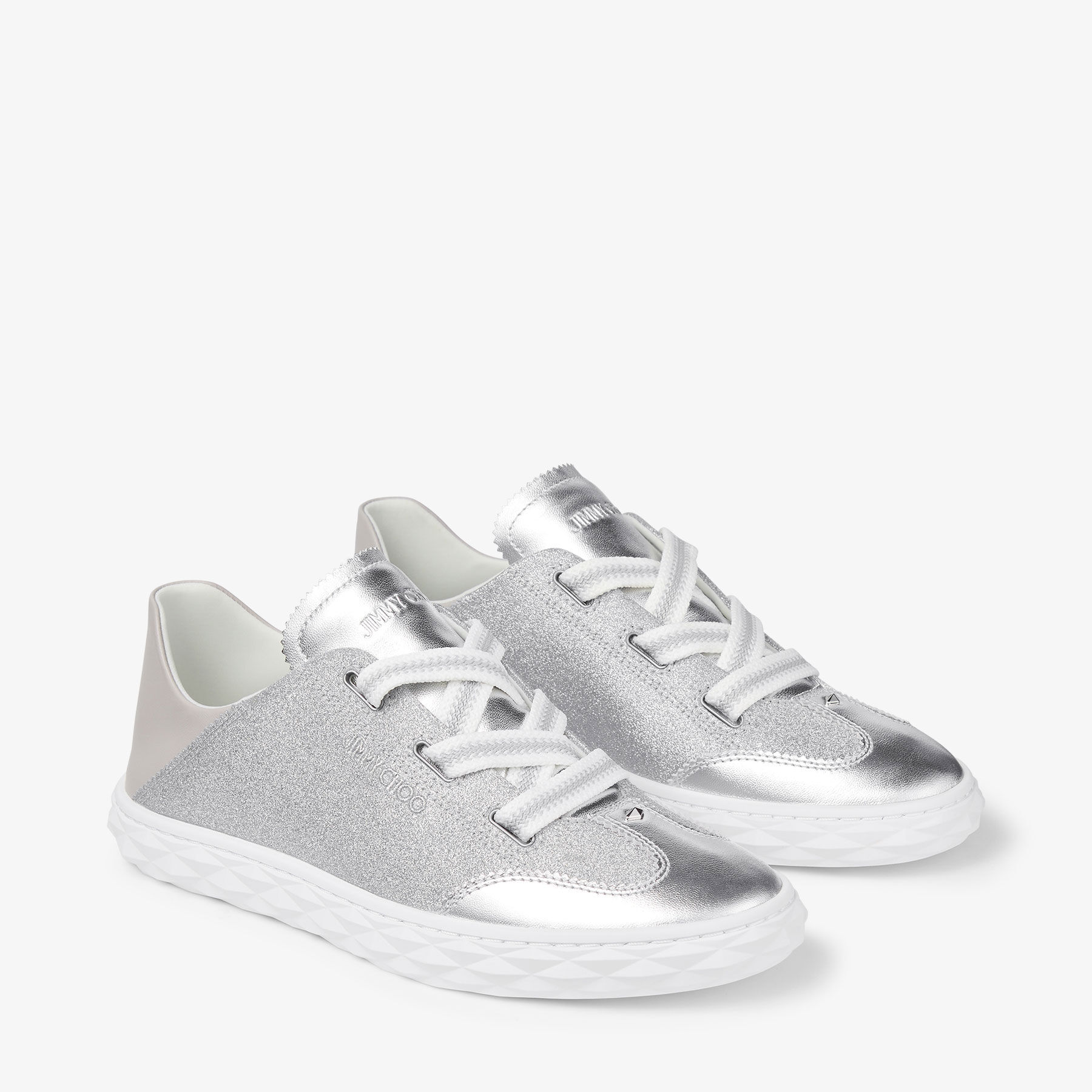 Diamond Light Flex/F | Silver Glitter Leather Trainers | JIMMY CHOO AU