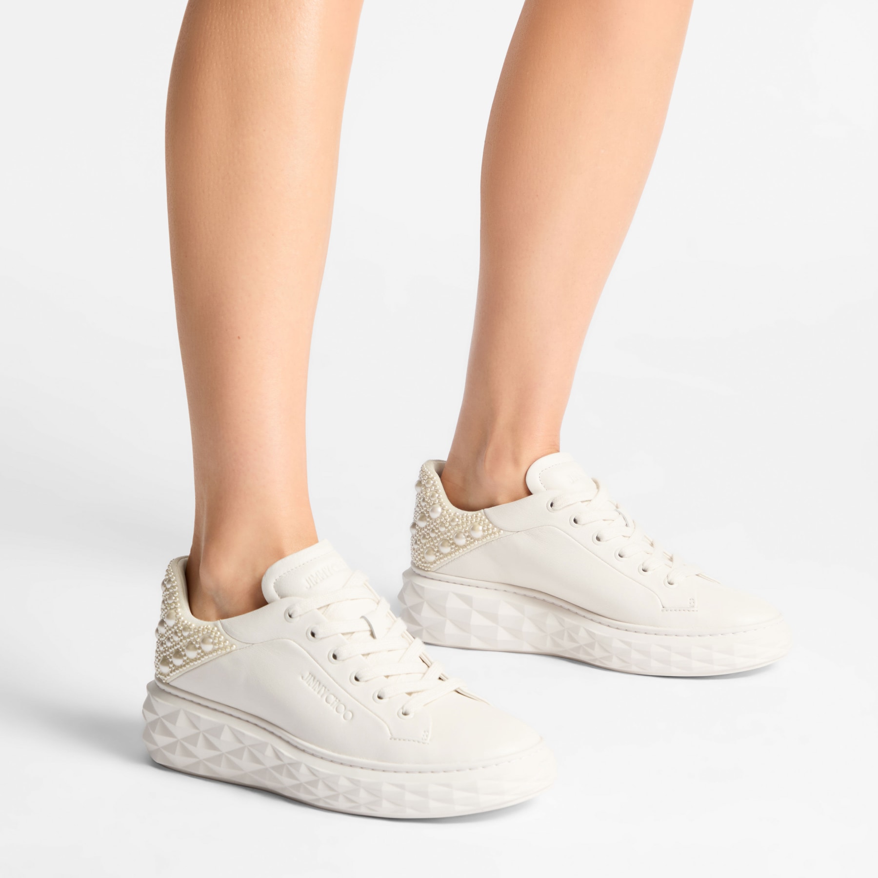 Diamond Maxi/F II | Latte Embossed Leather Trainer | JIMMY CHOO