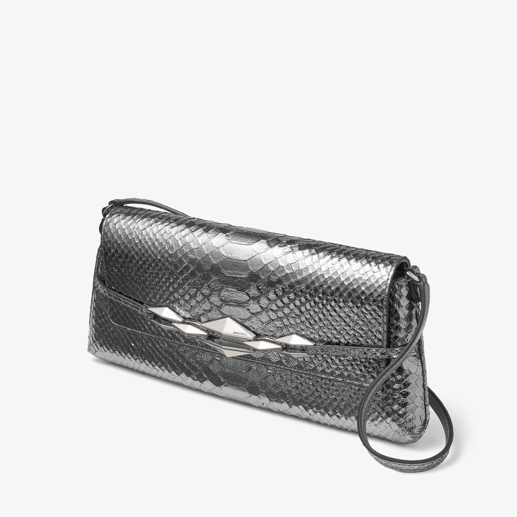 Diamond | Silver Metallic Snake Printed Leather Shoulder Bag | JIMMY ...