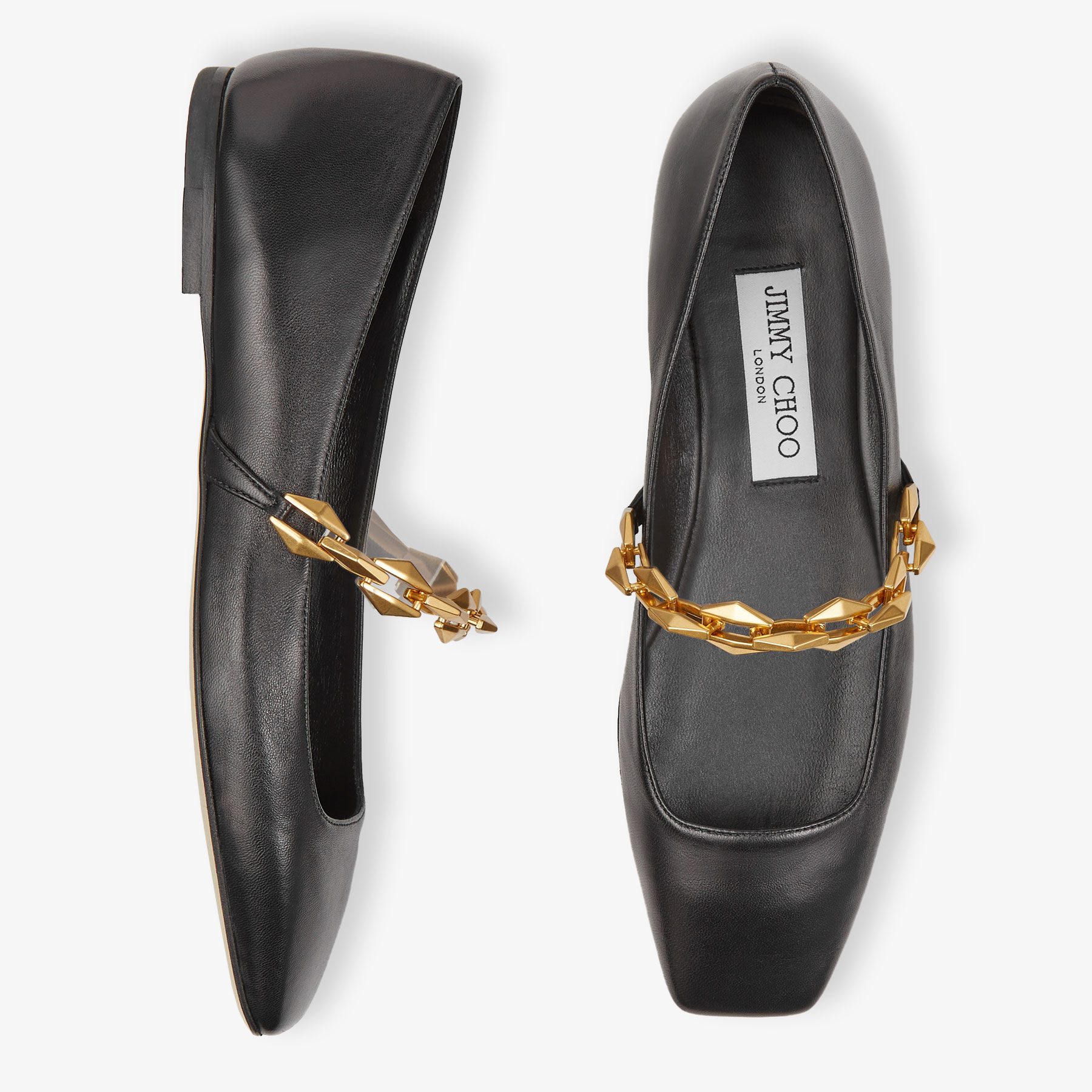 DIAMOND TILDA FLAT | Black Nappa Leather Flats with Chain | Autumn ...