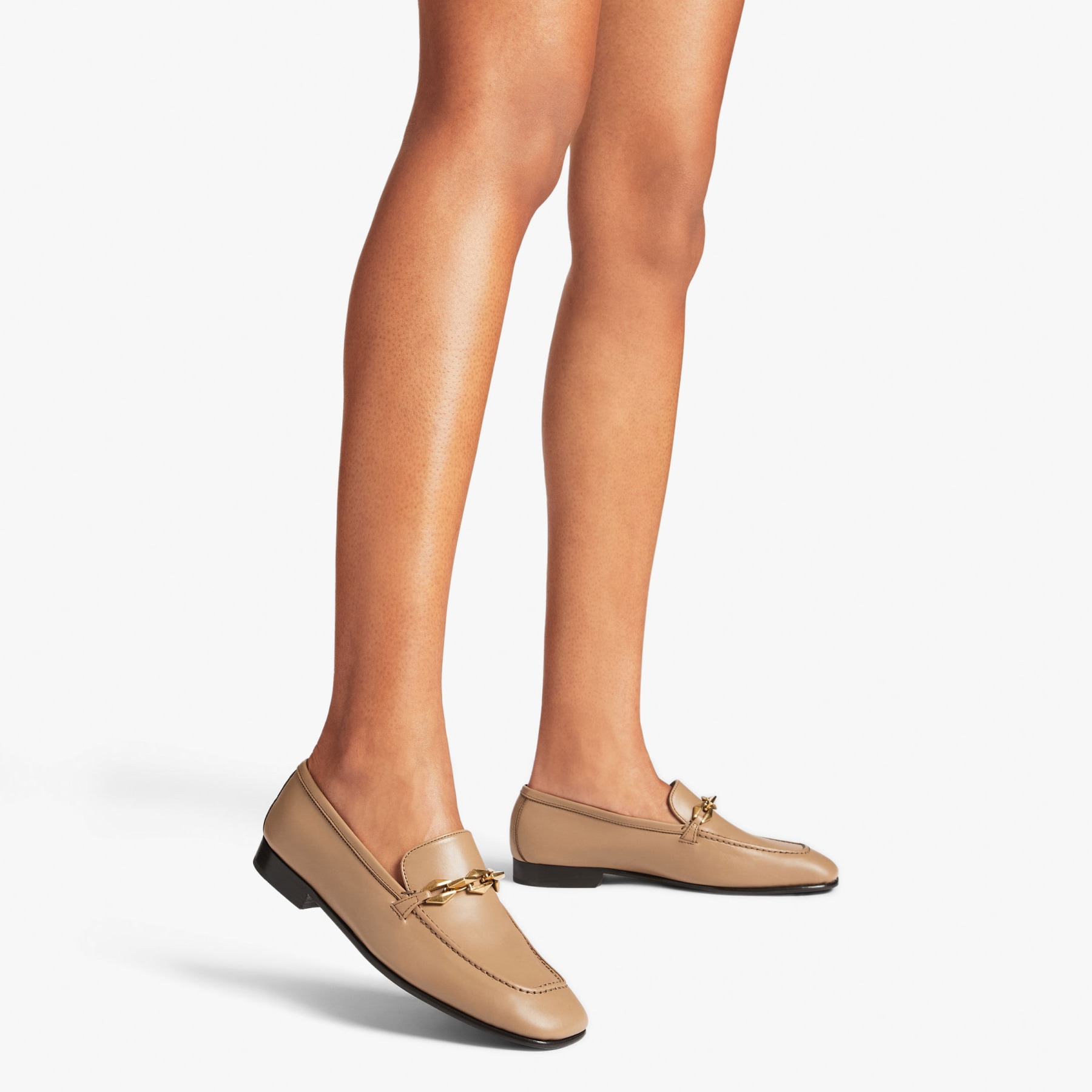 Diamond Tilda Loafer | Biscuit Calf Leather Loafers with Diamond Chain ...