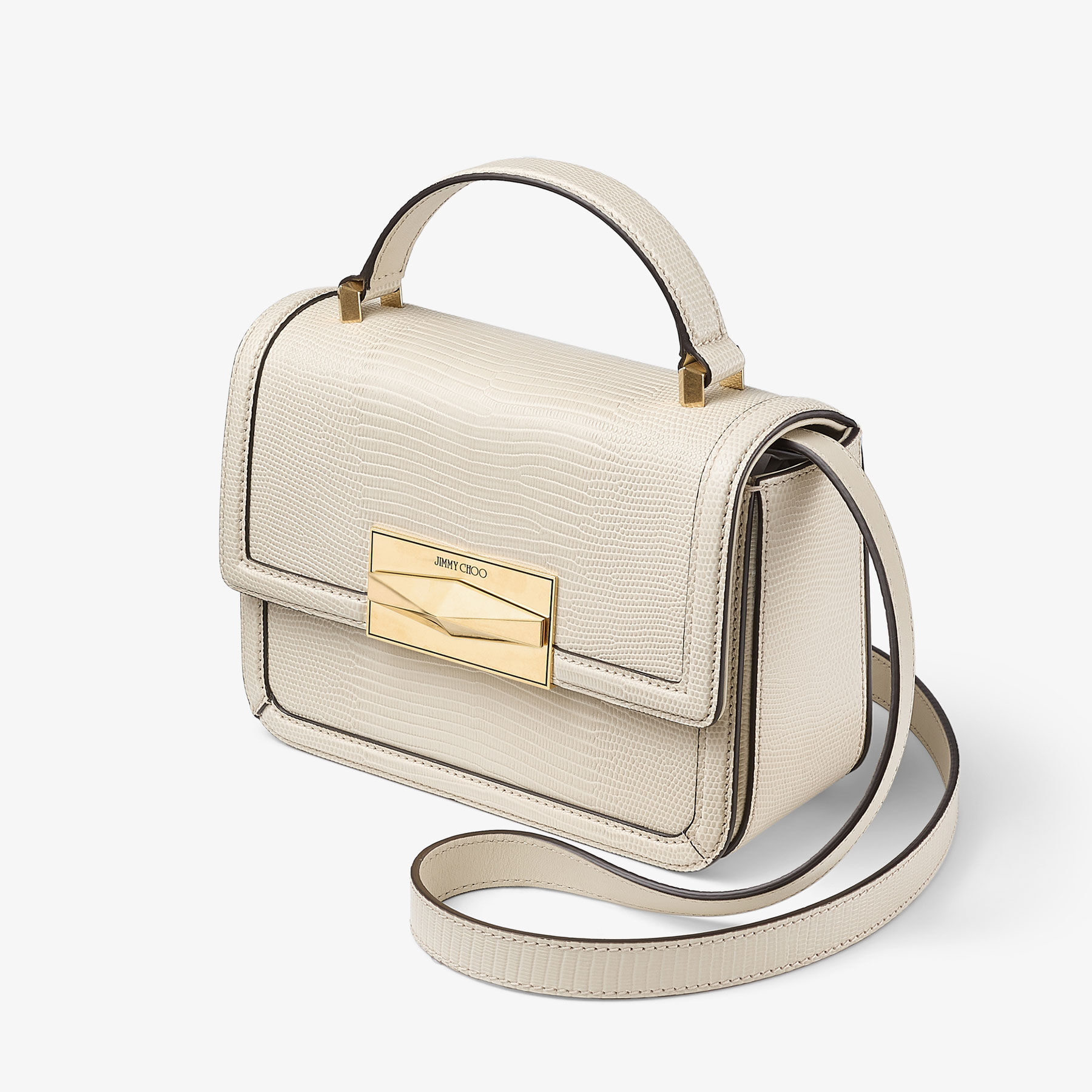 Diamond Tophandle|Gold Lizard Print Top Handle Bag| JIMMY CHOO