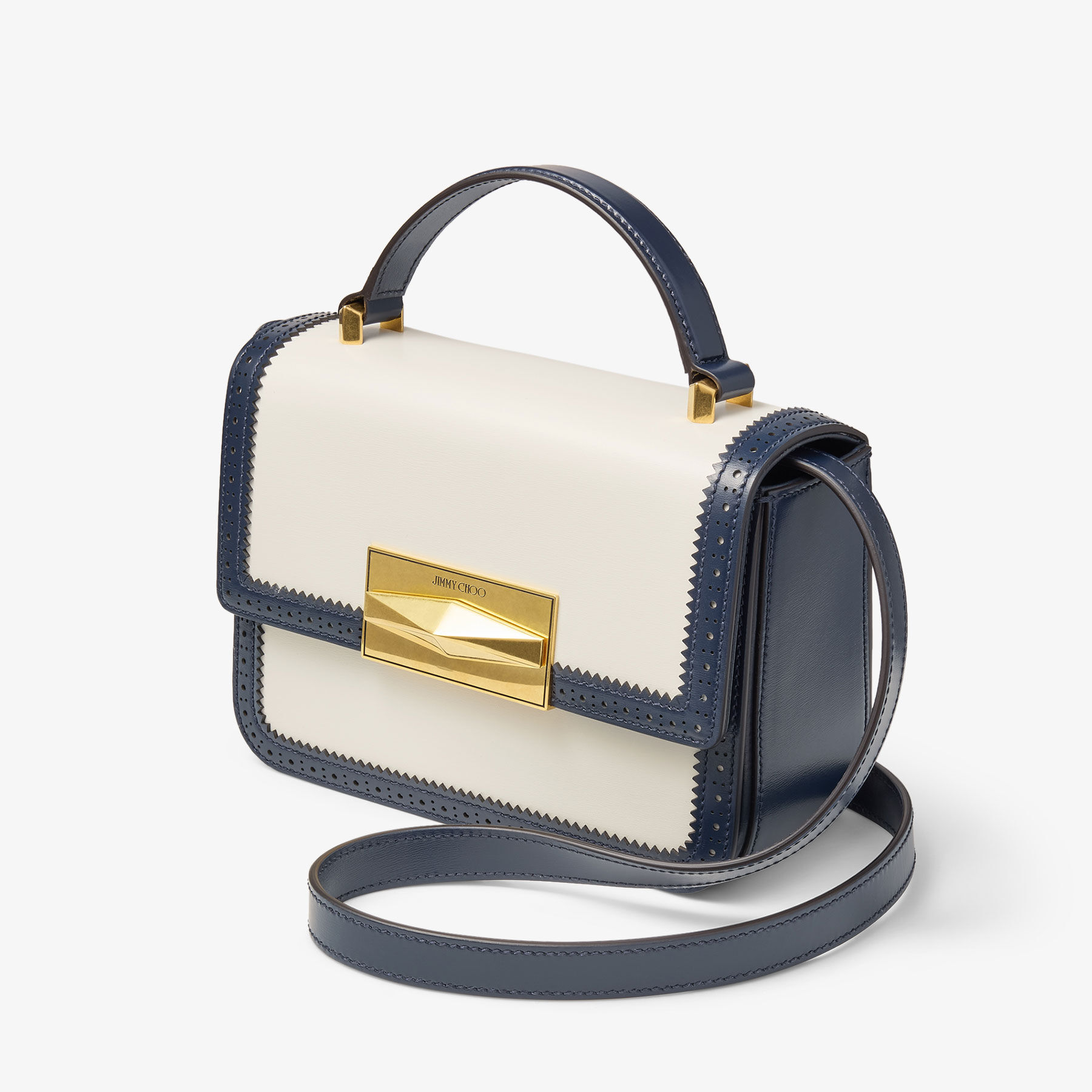 Diamond Top Handle | Navy & Latte Leather Top Handle Bag | JIMMY CHOO