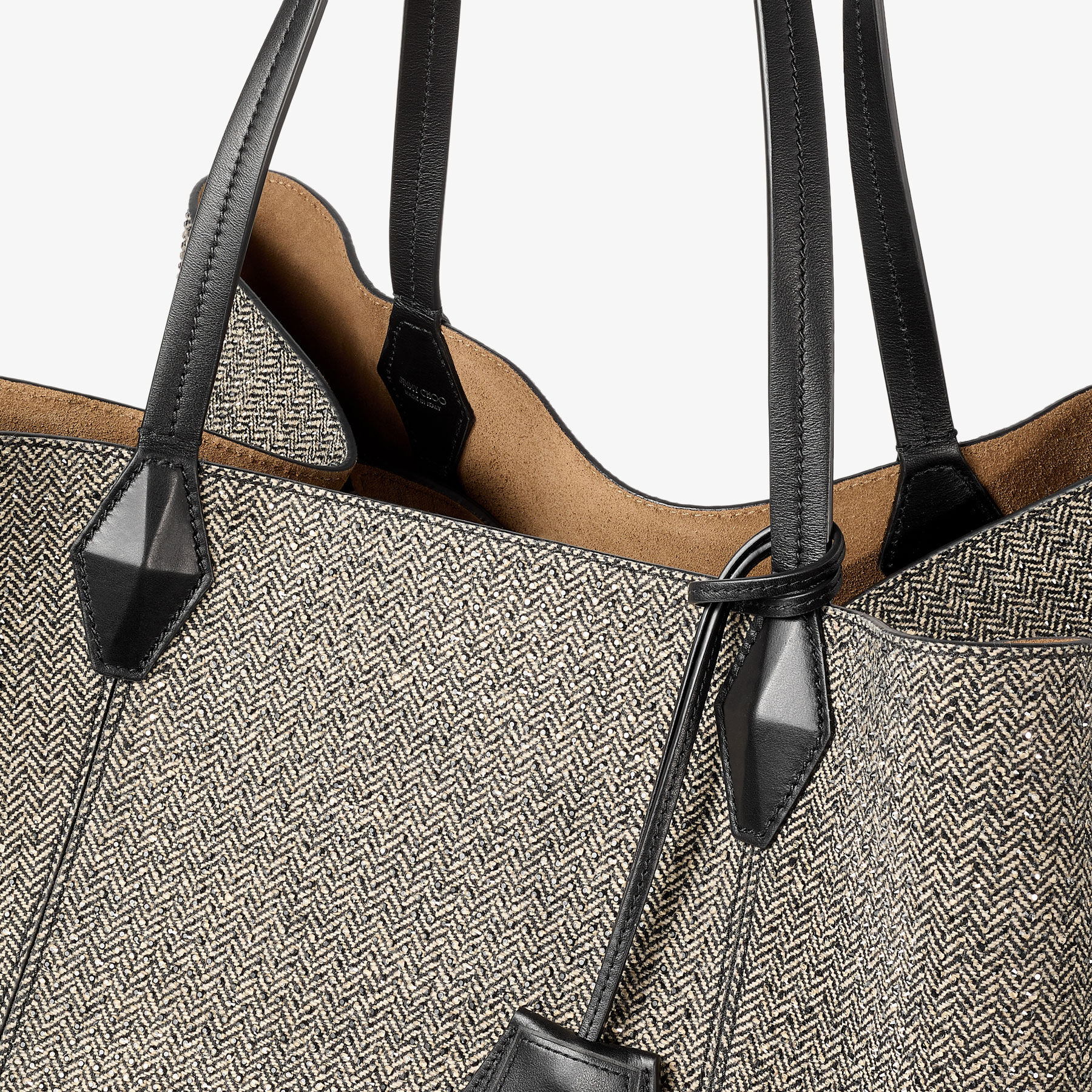 Diamond Tote/M | Black Herringbone Fabric Tote Bag | JIMMY CHOO